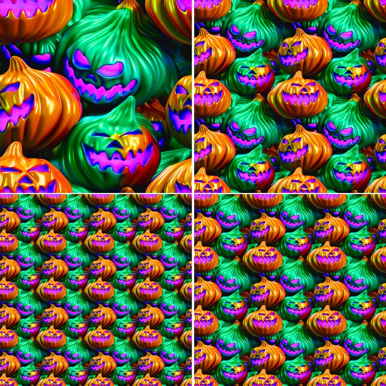 Seamless Jack O Lantern Patterns Printable Halloween Creepy Pumpkins ...