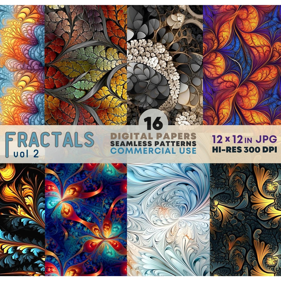Fractals SEAMLESS Patterns Psychedelic DIGITAL Papers Pack Fractal ...