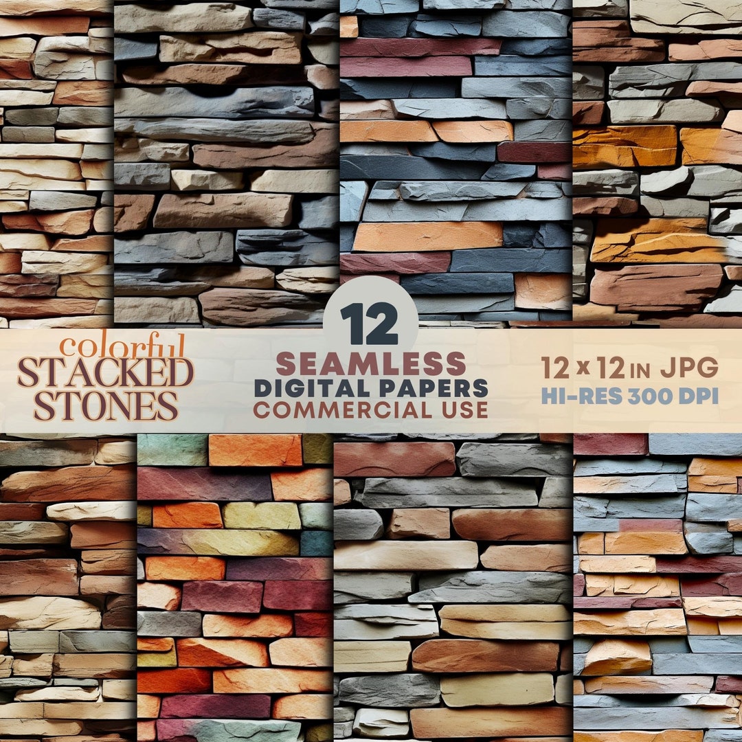 Decorative DIGITAL Stone Walls Patterns, Artistic Stacked Stone Papers ...