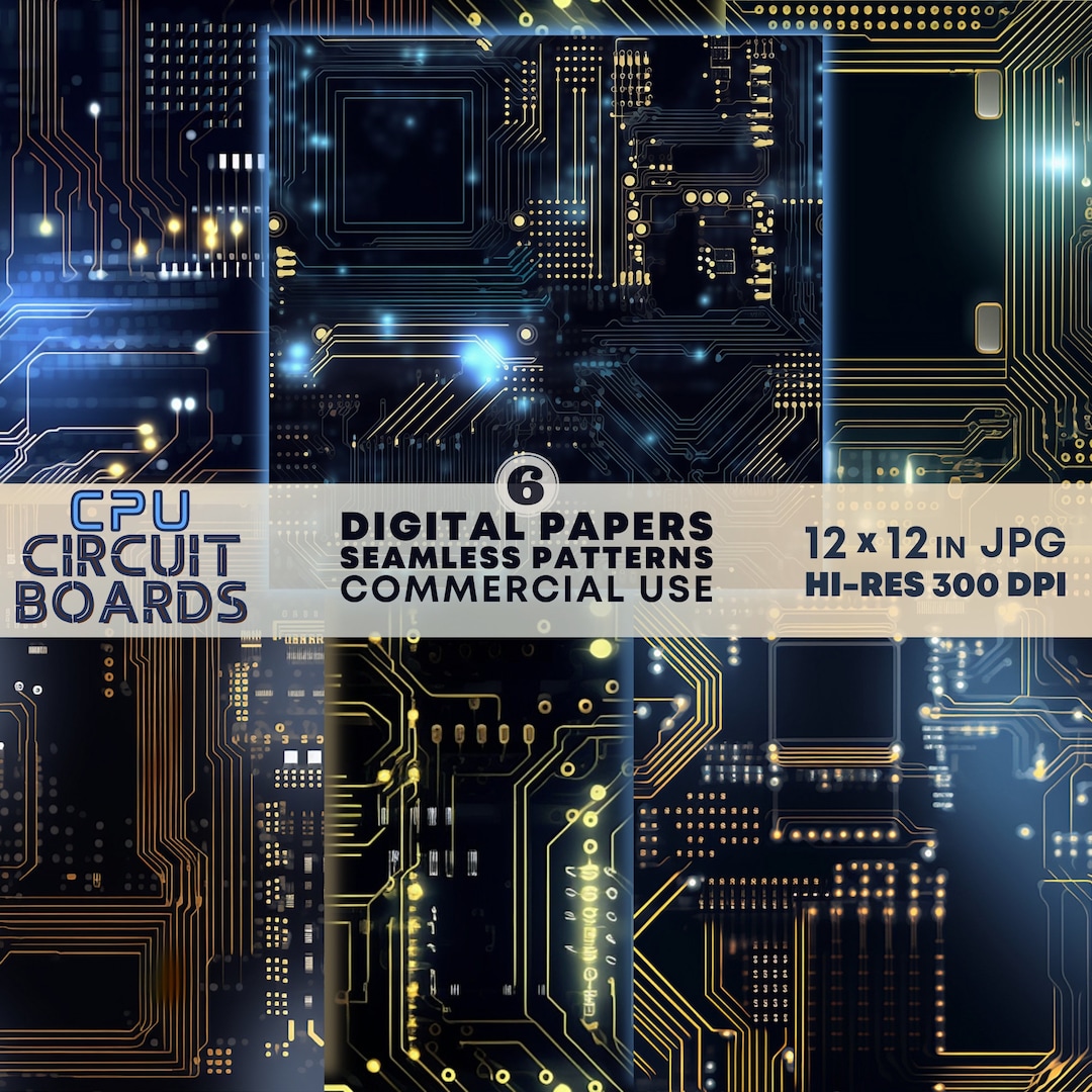 CPU Circuit Boards SEAMLESS Patterns LED Microchip Digital Papers Tech ...