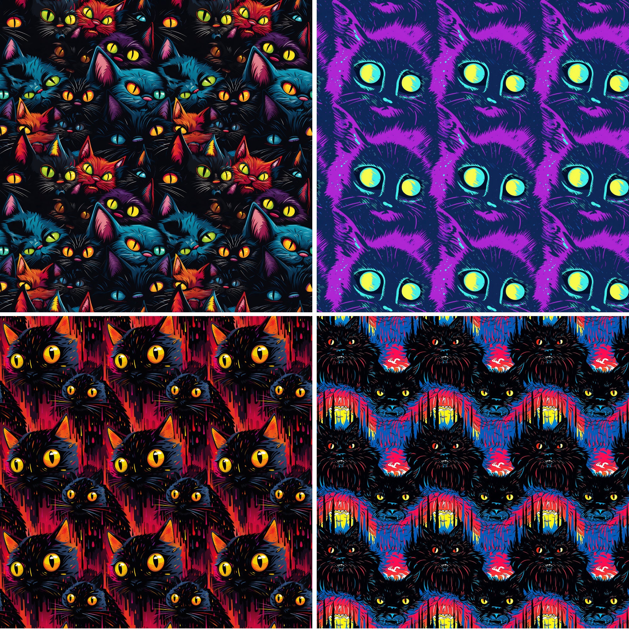 Black Cats SEAMLESS Patterns Bundle Printable Halloween Spooky Cat ...