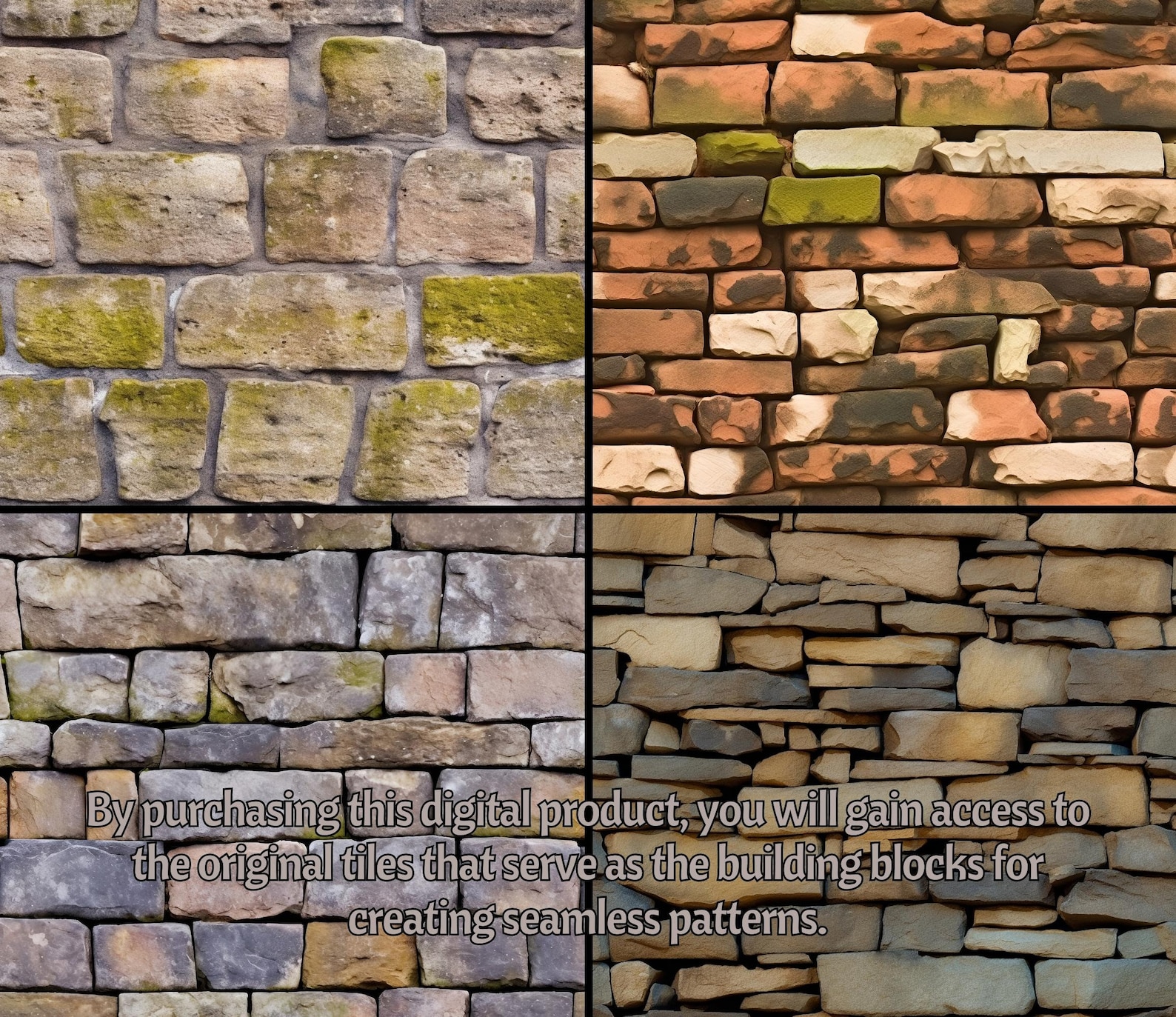 Old Stone & Brick Walls DIGITAL Papers Printable Stones Bricks Textures ...