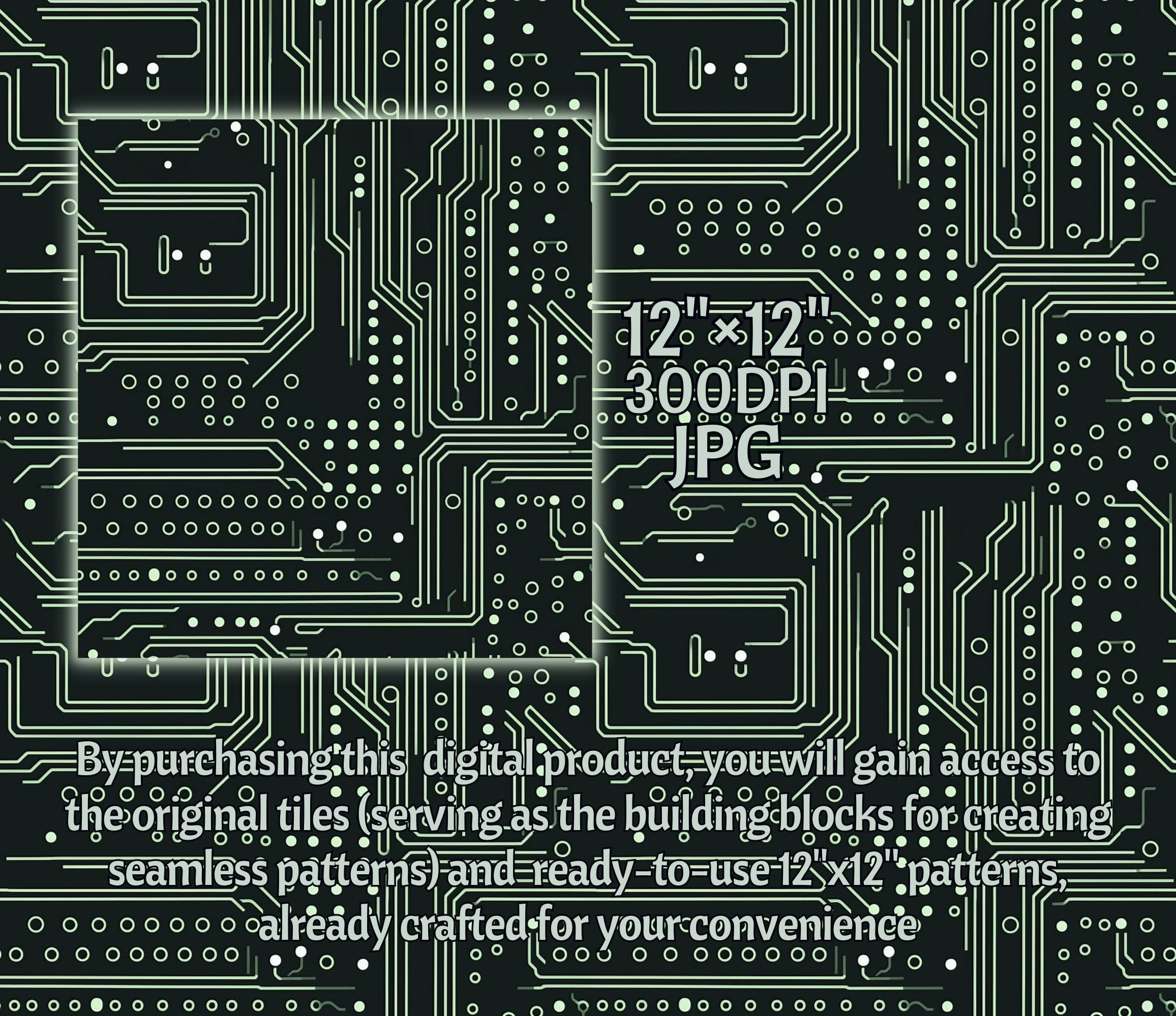 Dark Green Circuit Board SEAMLESS Patterns Printable Circuitry DIGITAL Papers Tech Backgrounds ...