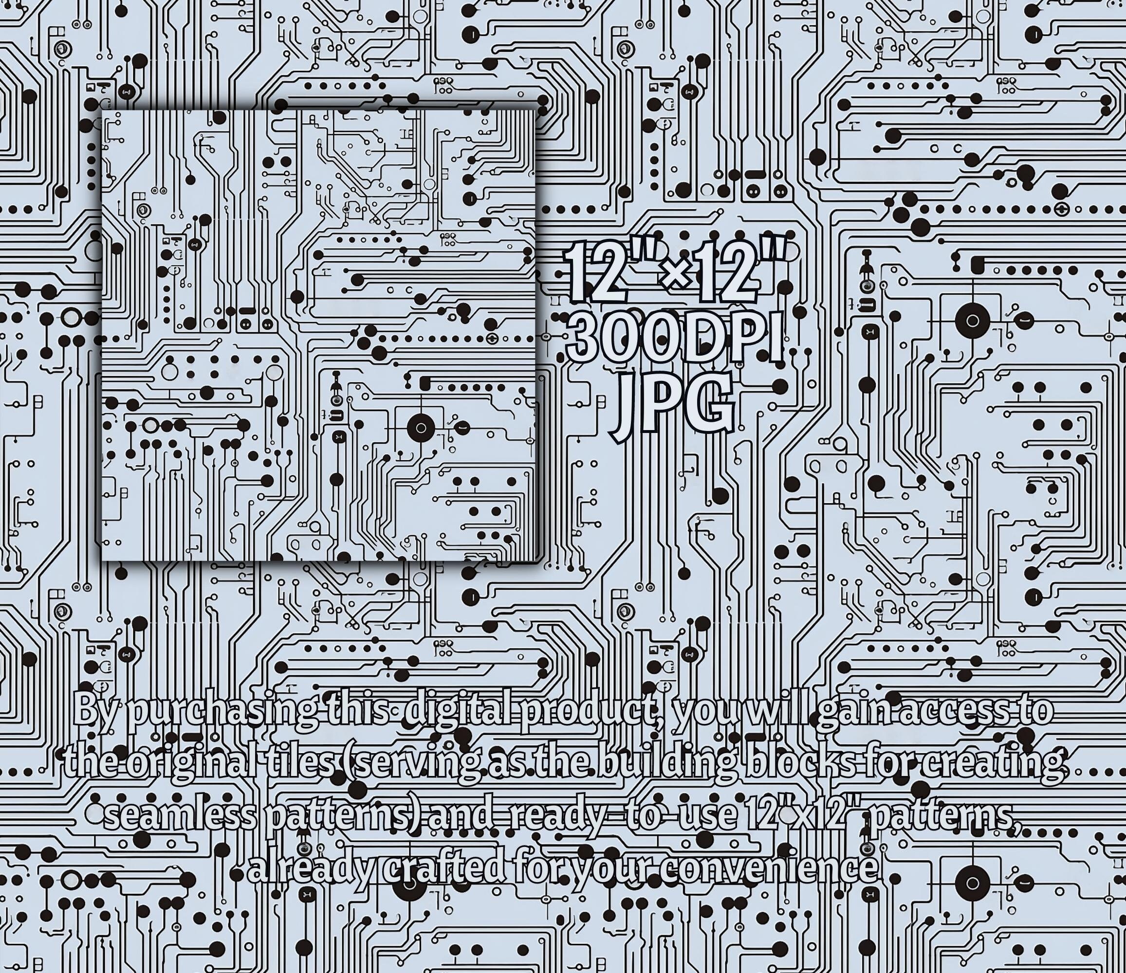 White Circuit Board SEAMLESS Patterns Printable Cyber Circuitry DIGITAL ...