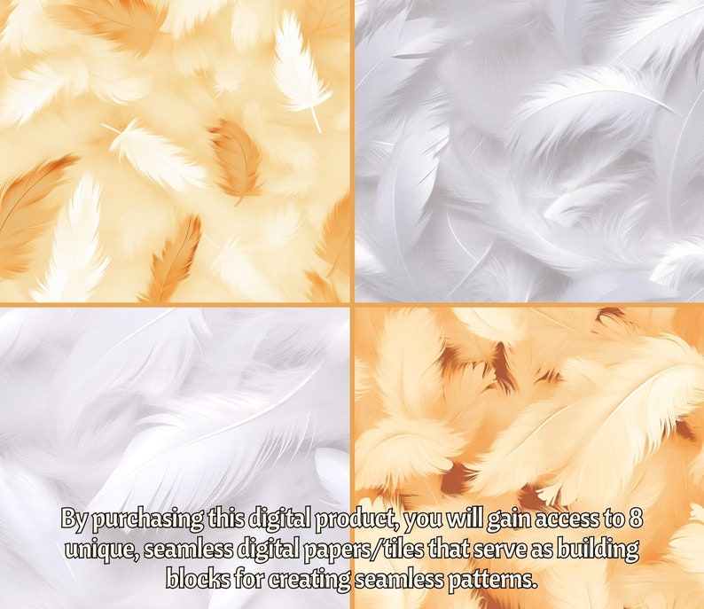White & Orange Feathers SEAMLESS Patterns Printable Feather Textures ...