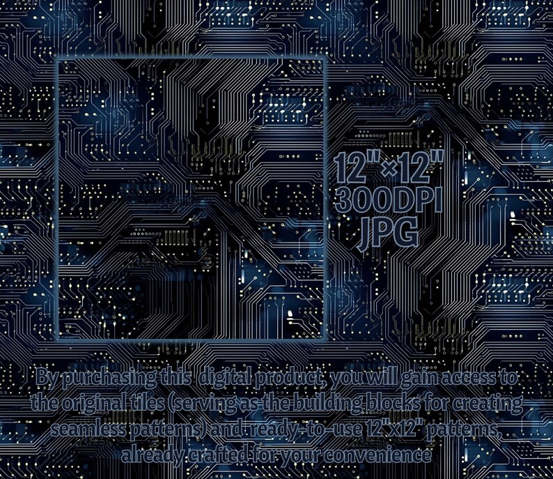 Dark Blue Circuit Board SEAMLESS Patterns Printable Cyber Circuitry DIGITAL Papers Backgrounds ...