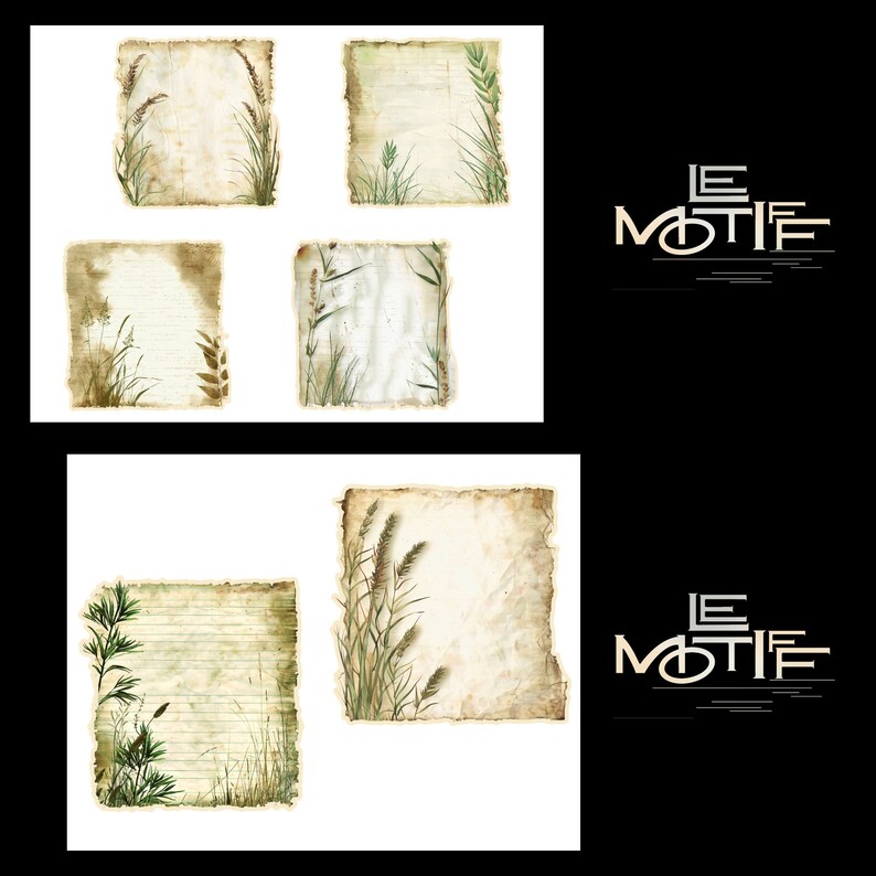Grass Border Shabby Lined Notes FUSSY CUTS, PRINTABLE Rustic Parchment ...