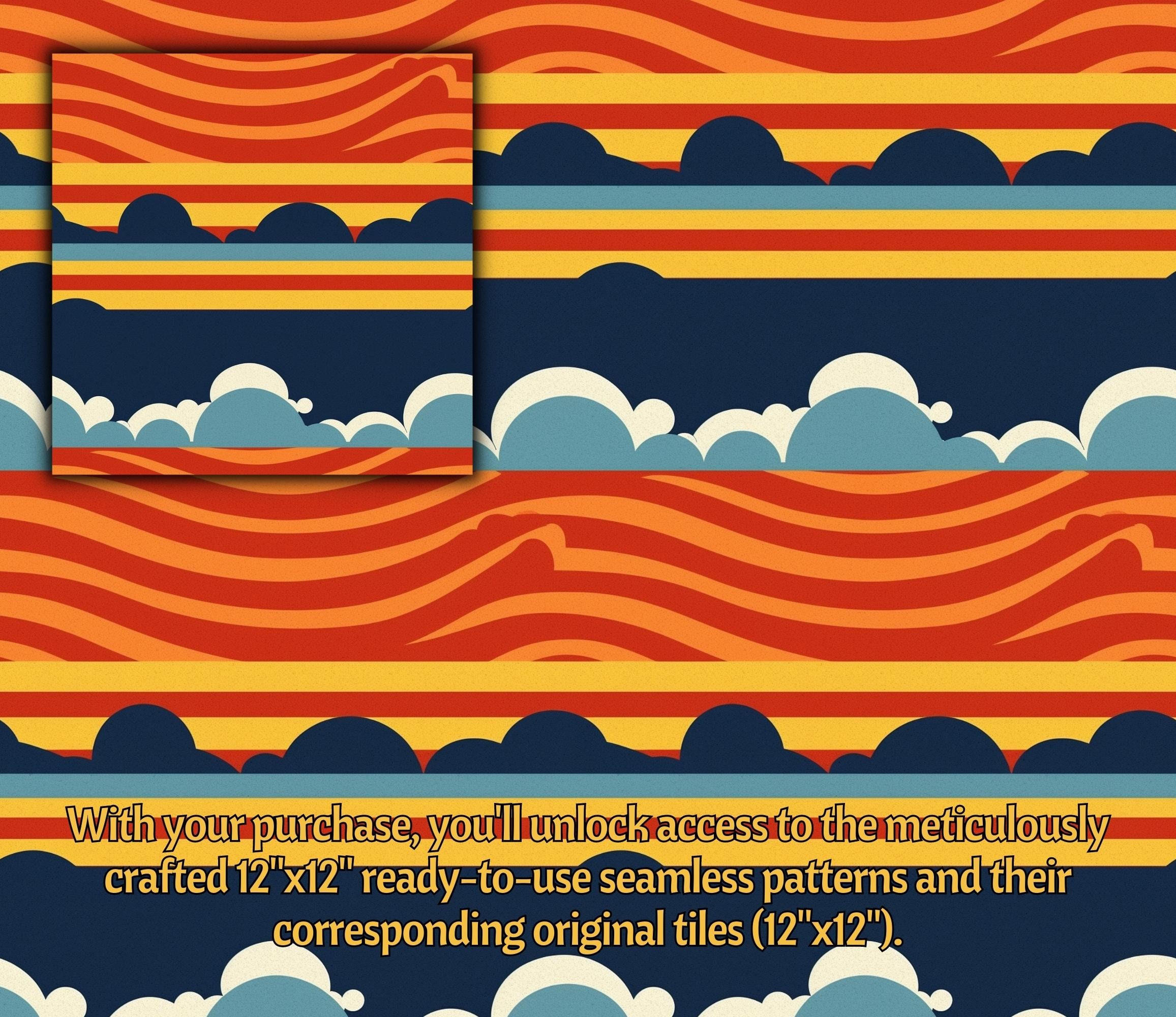 Retro Waves & Clouds Digital Papers JPG Printable Retro Wavy Abstract ...