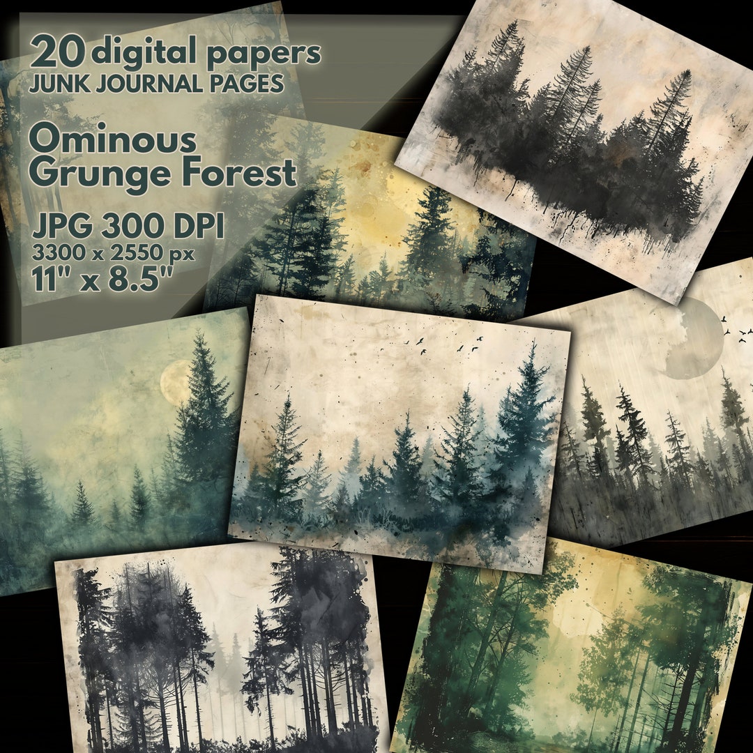 Ominous Forest Journal Pages, Grunge Woods DIGITAL Papers, Shabby Dark ...