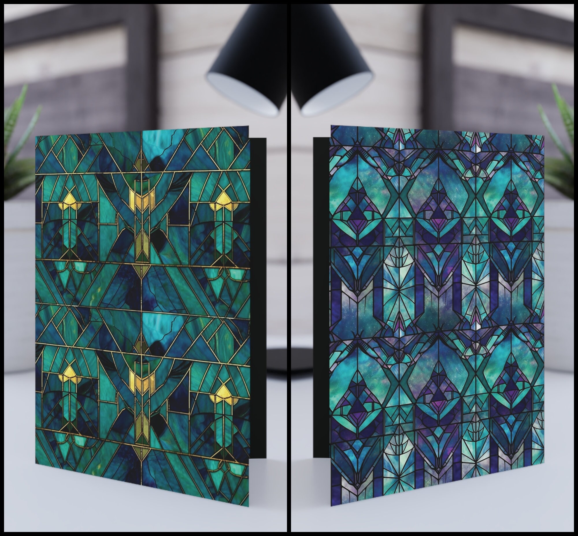 Blue & Green Stained Glass DIGITAL PAPERS Printable Art Deco SEAMLESS ...