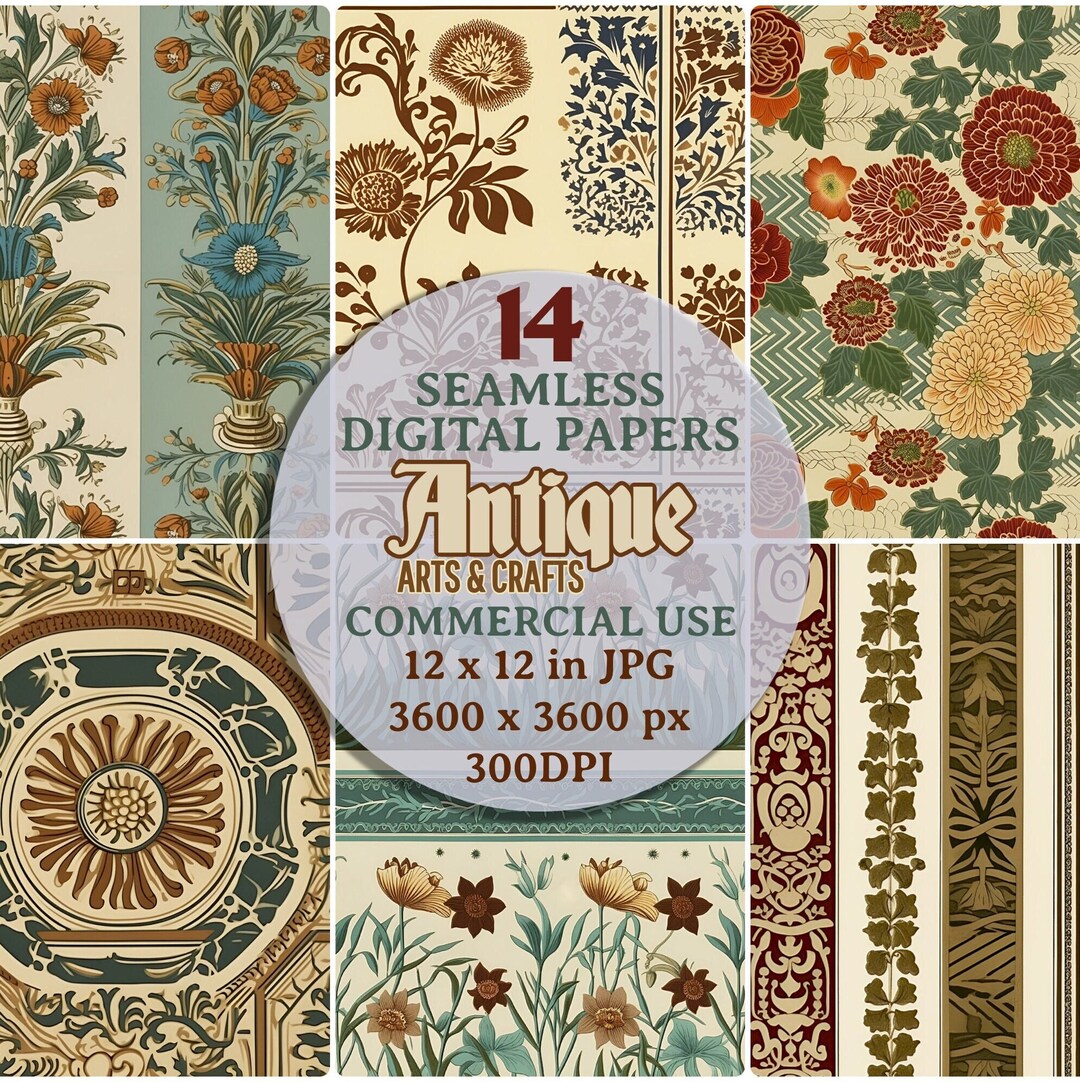 Antique Florals Digital Papers JPG Printable Medieval Decorative ...