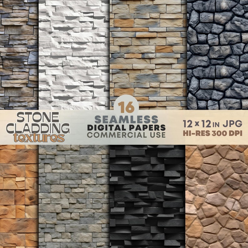 Mixed Stone Walls Arrangements DIGITAL Seamless Patterns - Decorative ...