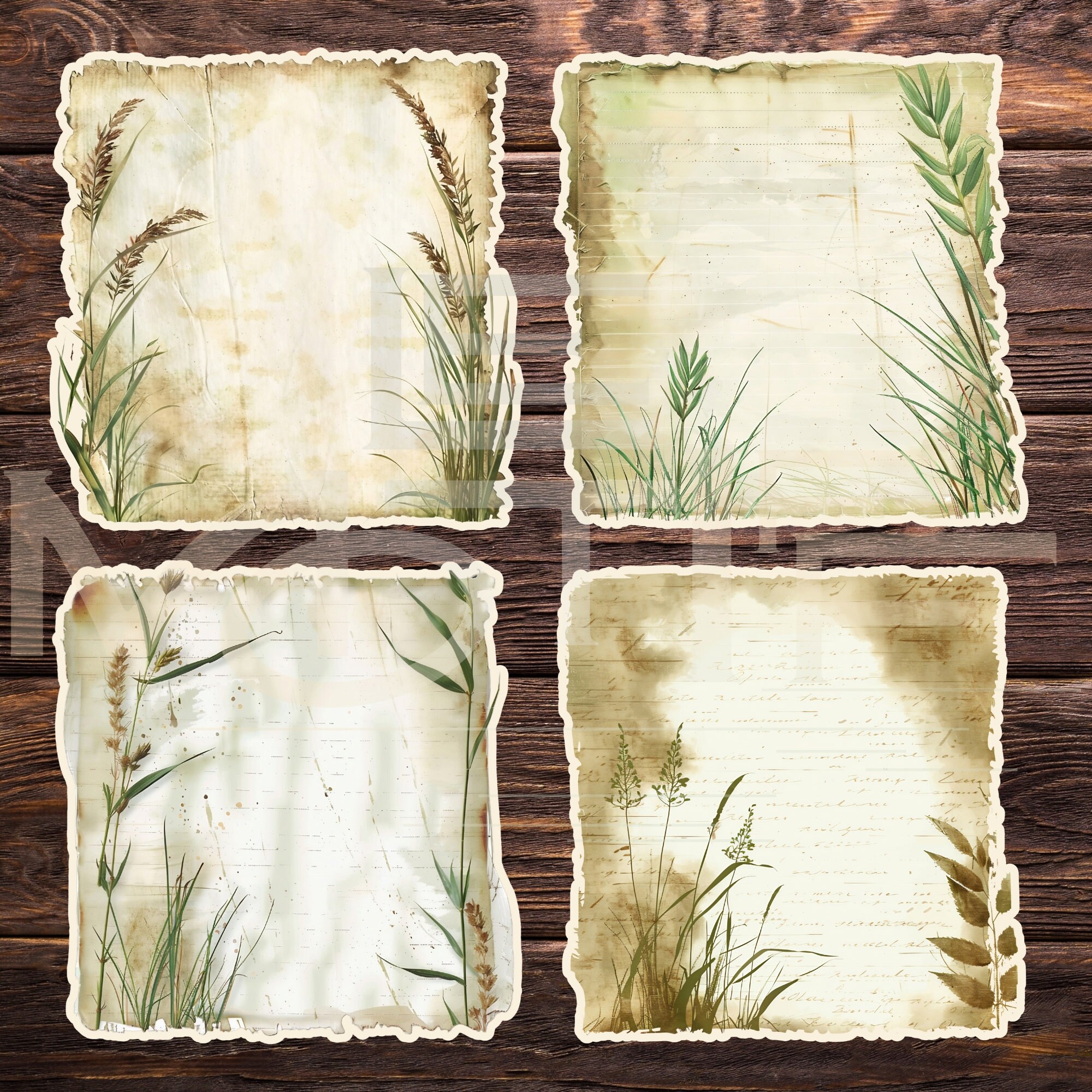 Grass Border Shabby Lined Notes FUSSY CUTS, PRINTABLE Rustic Parchment ...