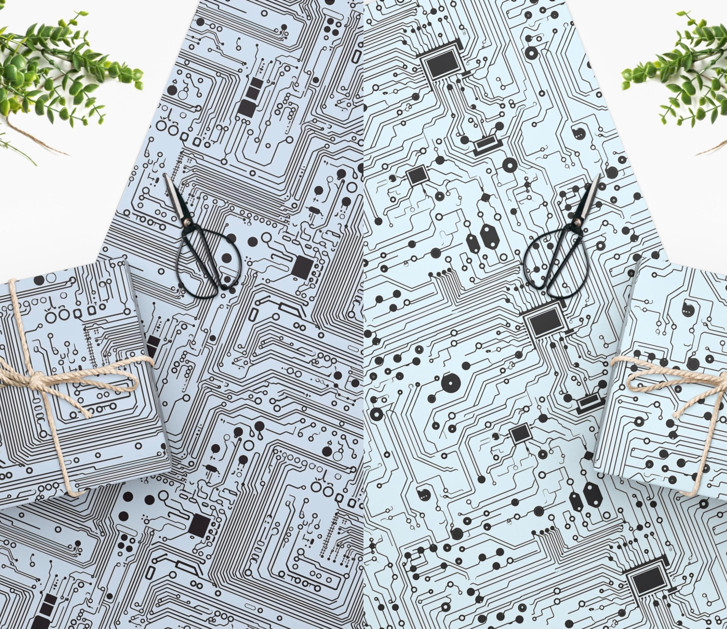White Circuit Board SEAMLESS Patterns Printable Cyber Circuitry DIGITAL ...