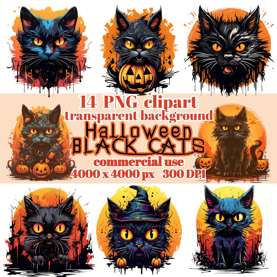 Halloween Black Cats Clipart Bundle PNG Digital Download - Etsy
