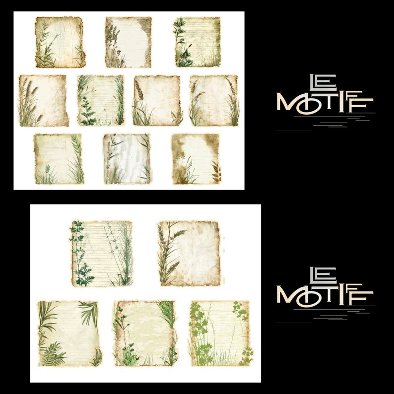 Grass Border Shabby Lined Notes FUSSY CUTS, PRINTABLE Rustic Parchment ...