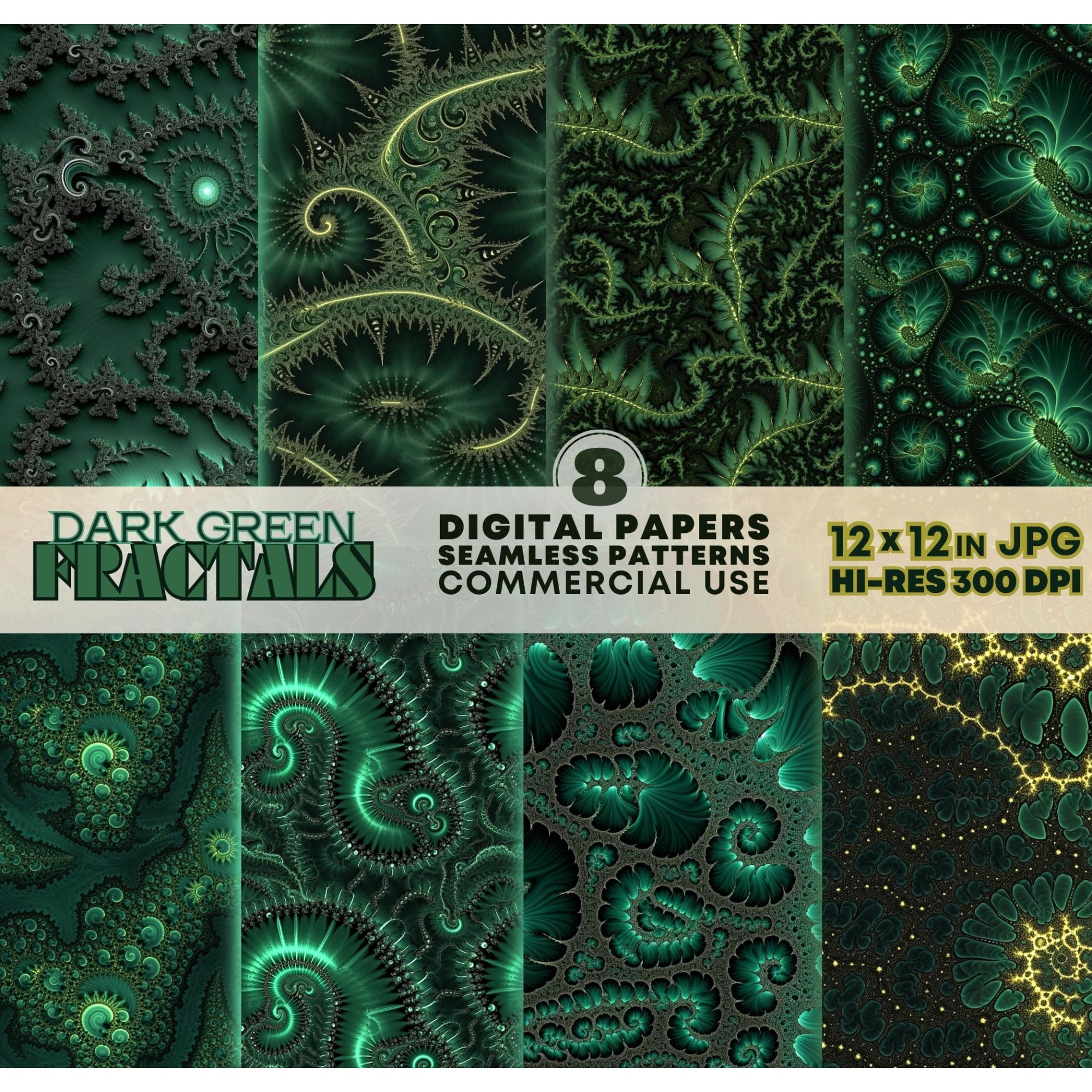 Green Fractals DIGITAL Papers Printable Fractal Geometry SEAMLESS ...