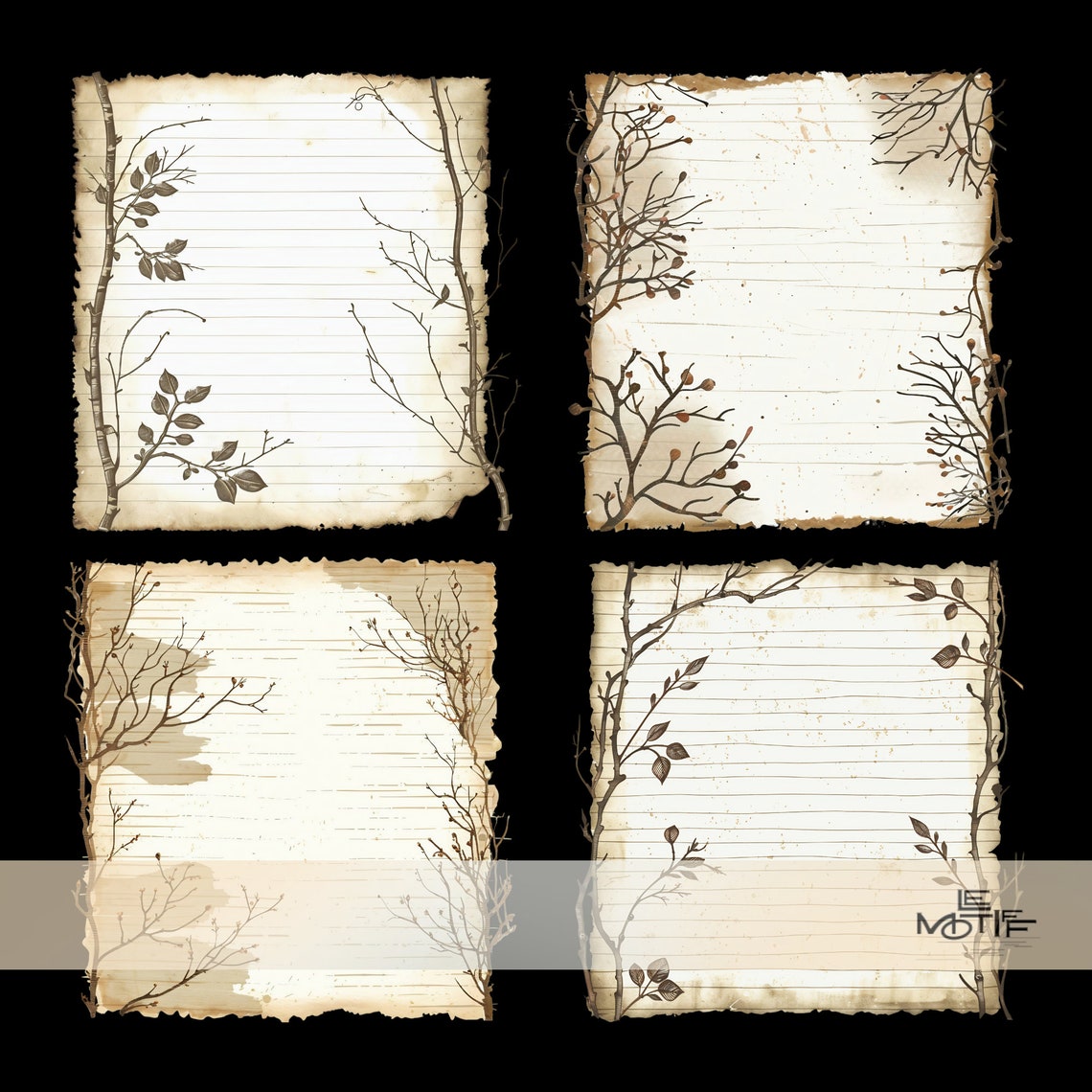 CLIPART Aged Paper Notes, DIGITAL Shabby Lined Notes Pages, Branches ...