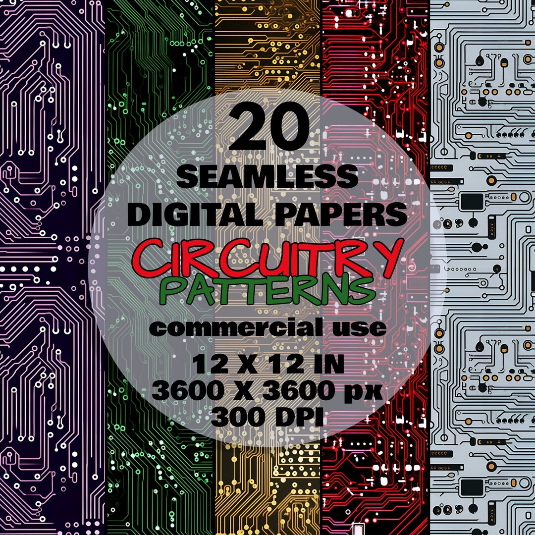 Circuitry Patterns Digital Papers JPG Printable Seamless Circuit Boards ...