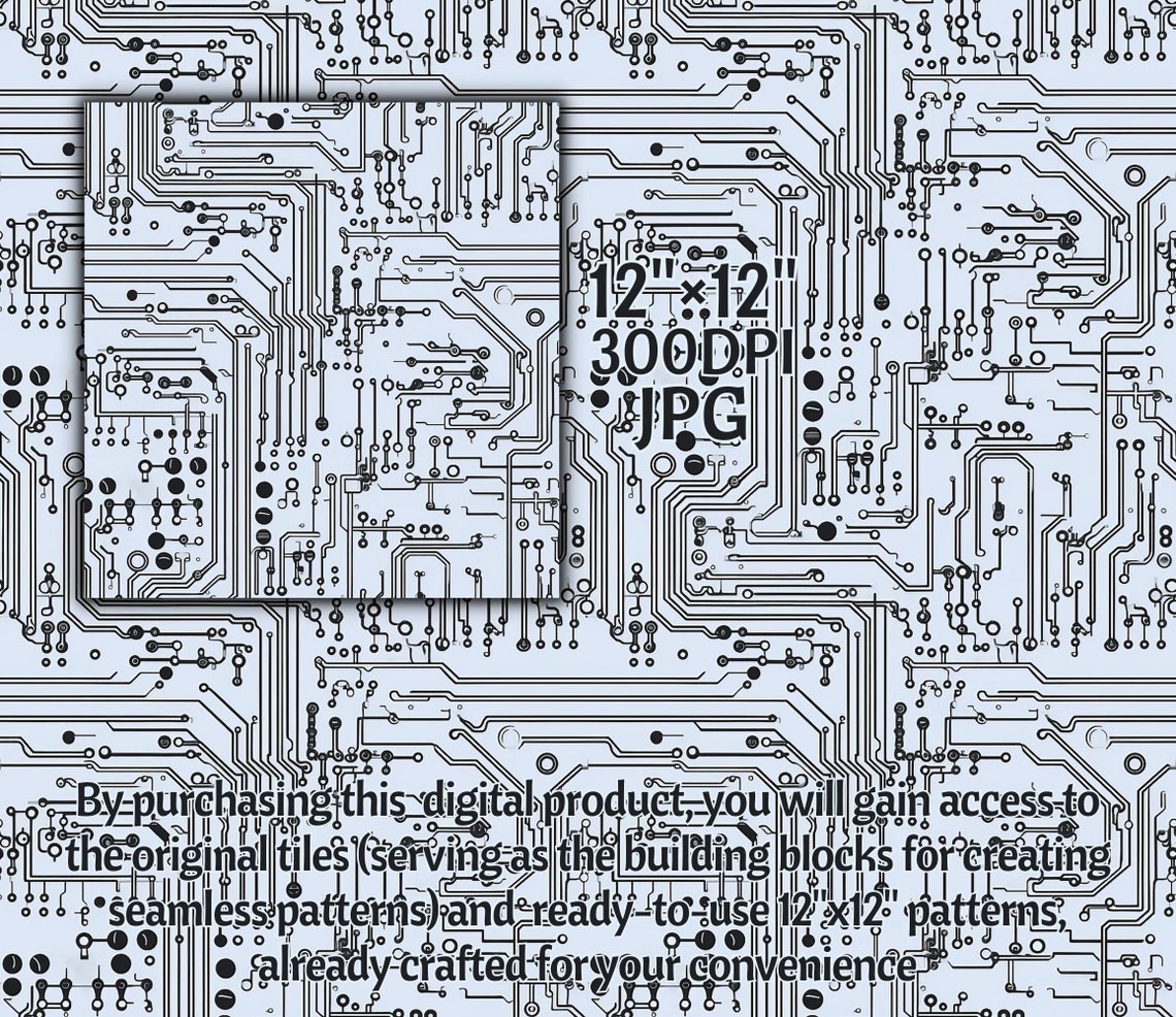 White Circuit Board SEAMLESS Patterns Printable Cyber Circuitry DIGITAL ...
