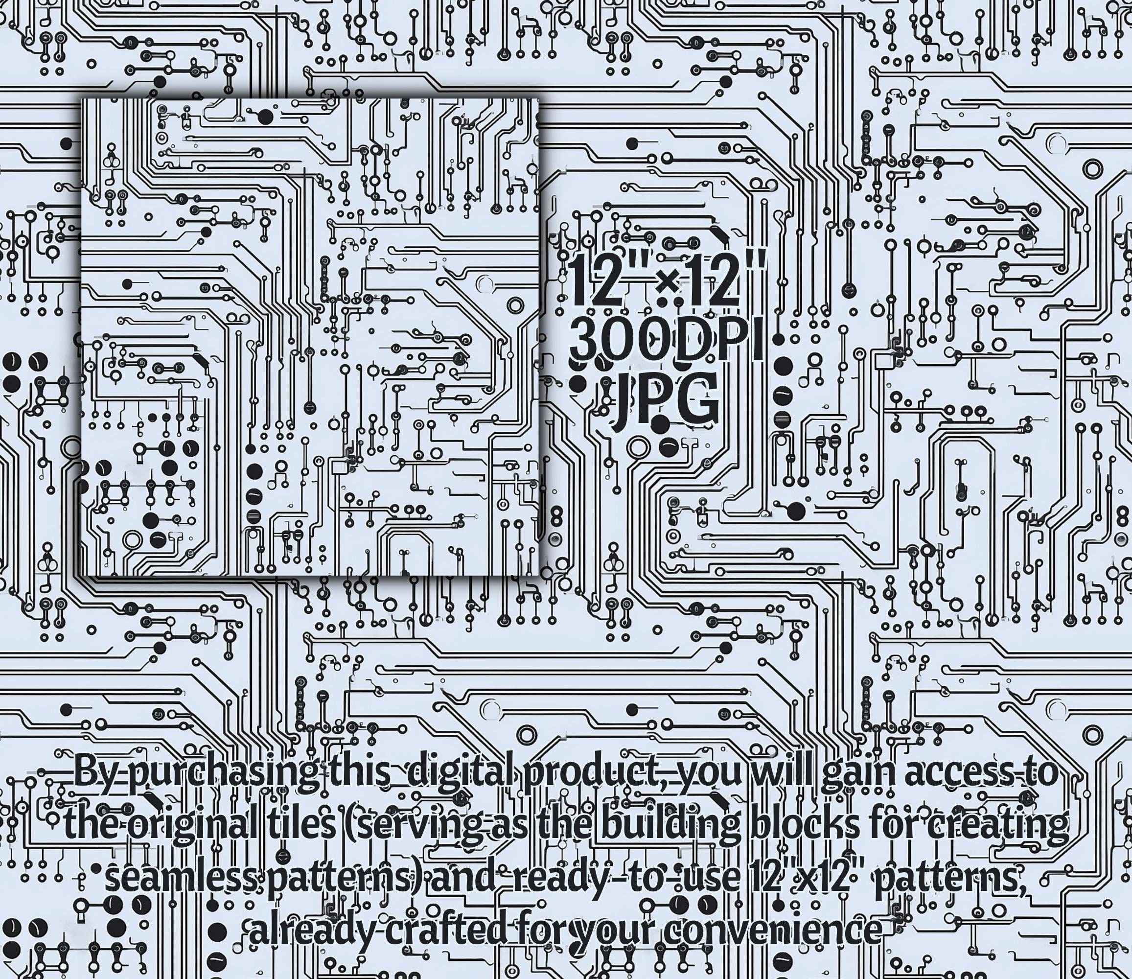 White Circuit Board SEAMLESS Patterns Printable Cyber Circuitry DIGITAL ...