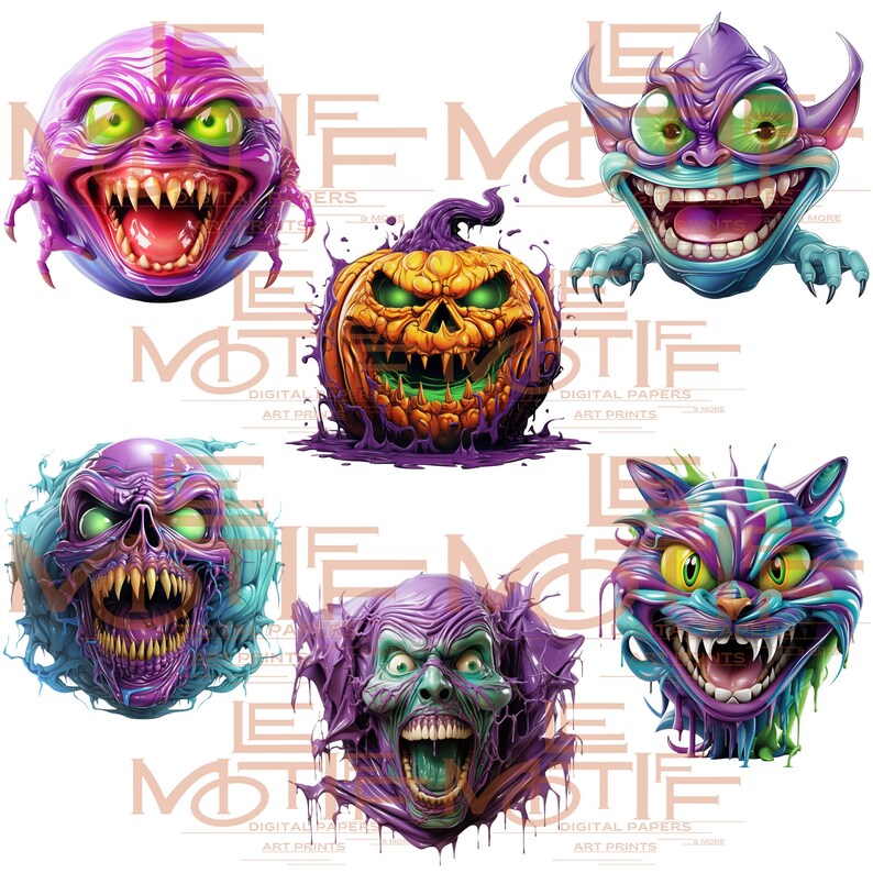 Halloween Creepy Monsters Clipart PNG Bundle Digital Download - Etsy
