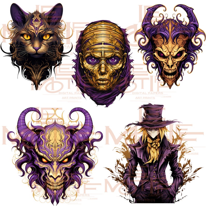 Gothic Monsters CLIPART Pack Purple Halloween Creatures PNG Bundle ...