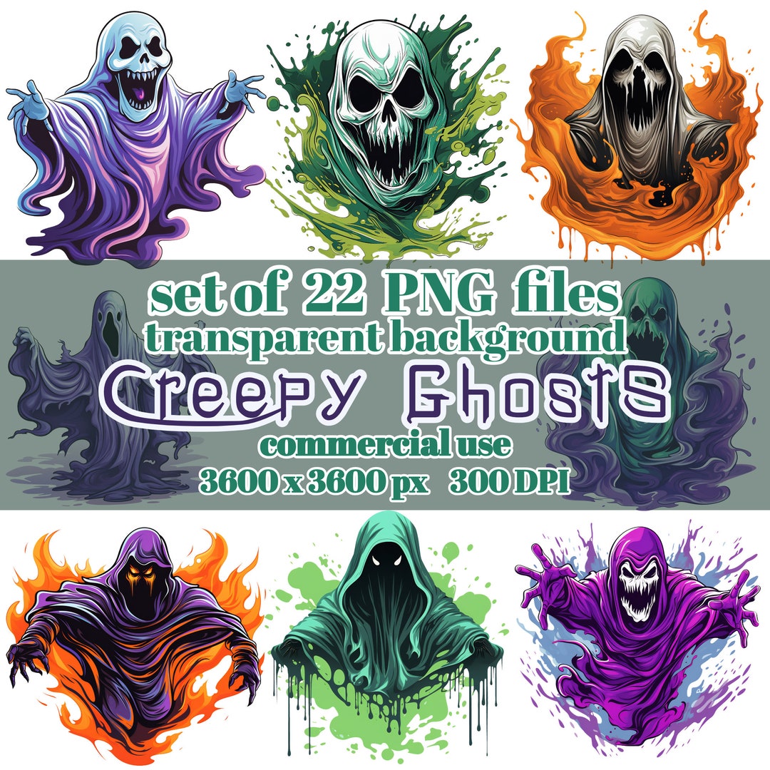 Ghosts Clipart Halloween Bundle PNG 22 Creepy Ghosts Digital Download ...