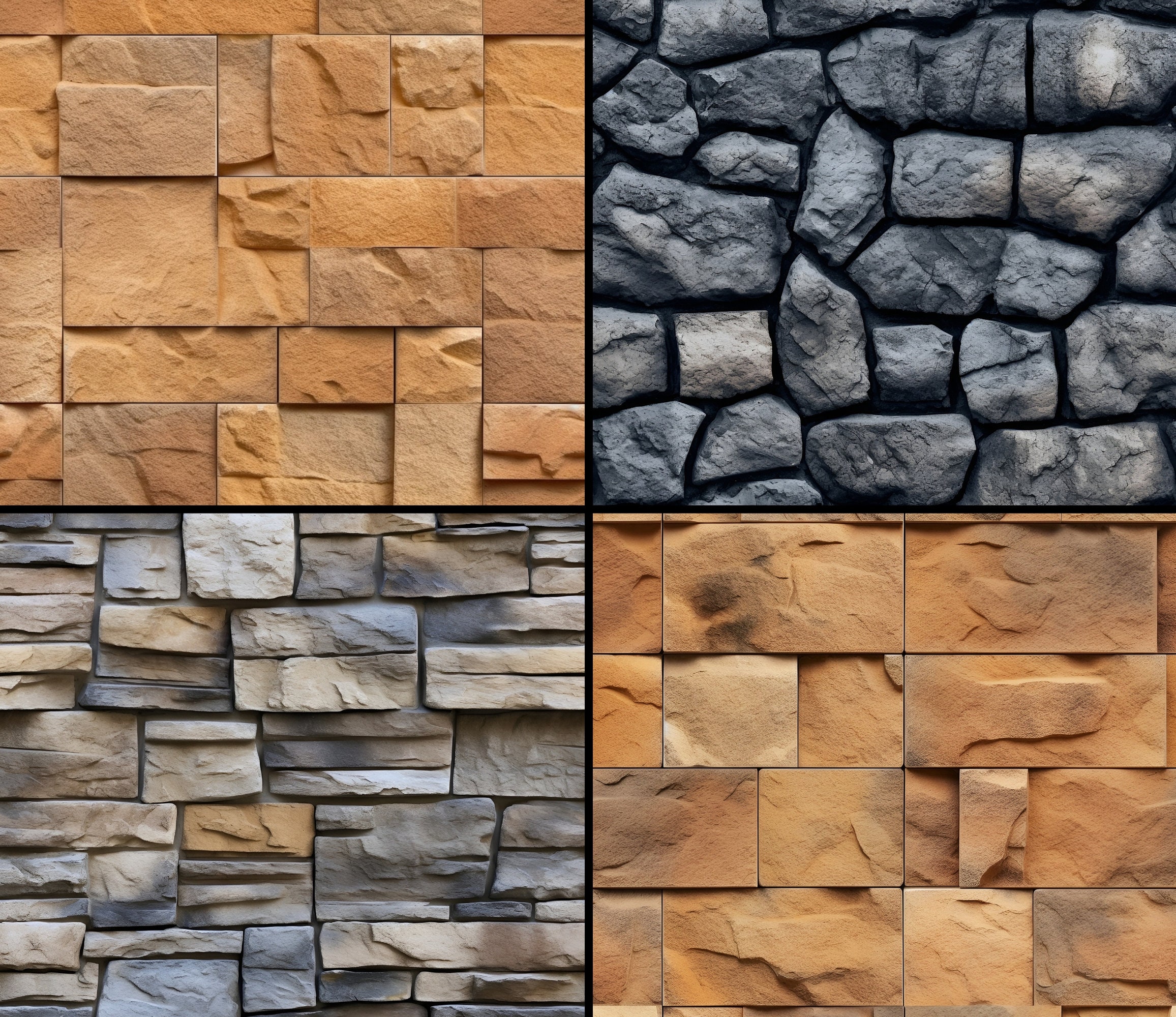 Mixed Stone Walls Arrangements DIGITAL Seamless Patterns - Decorative ...