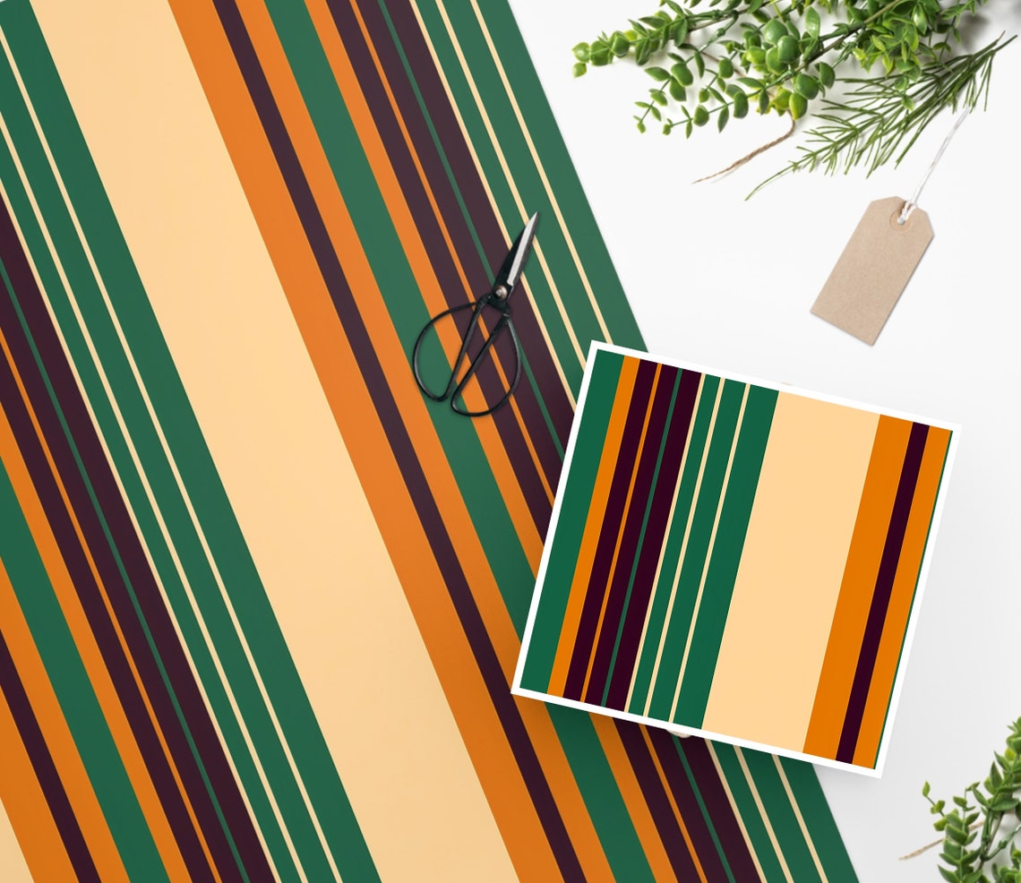 Green Retro Stripes Digital Papers Printable Geometric Striped Seamless ...