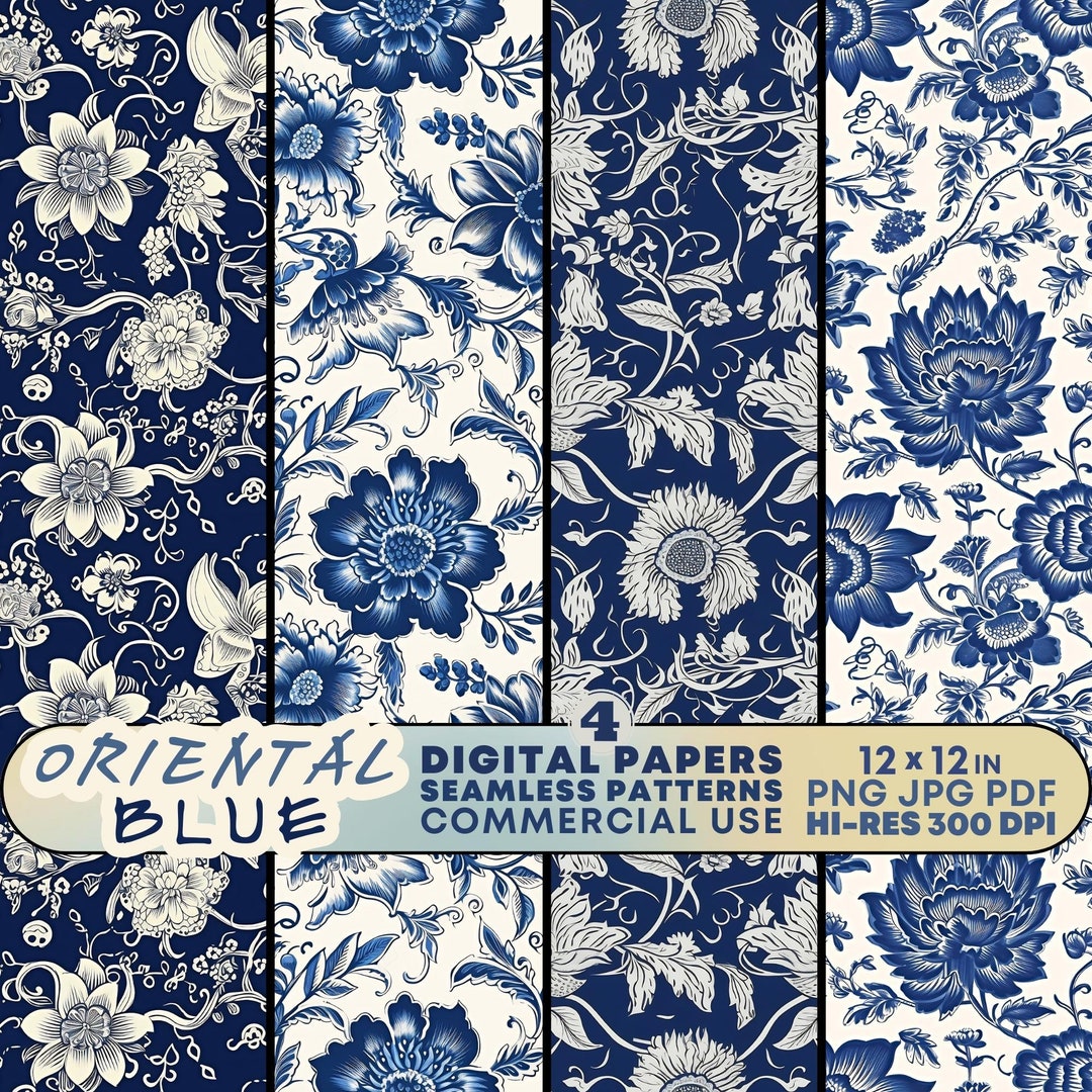 Oriental Floral DIGITAL Papers Printable Chinoiserie SEAMLESS Patterns ...