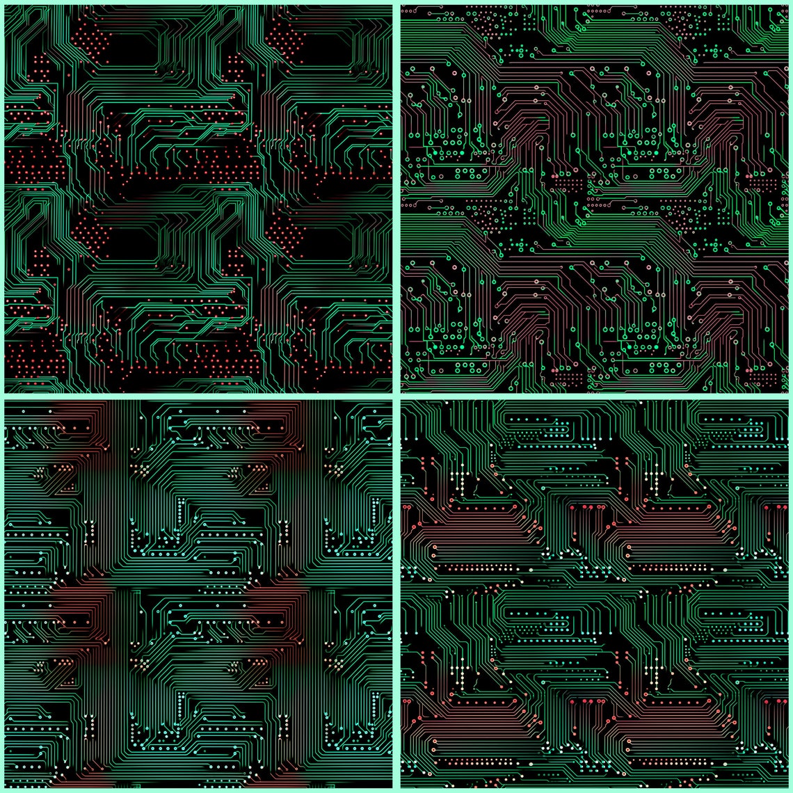 Green & Red Circuit Boards SEAMLESS Patterns JPG Printable Vibrant ...