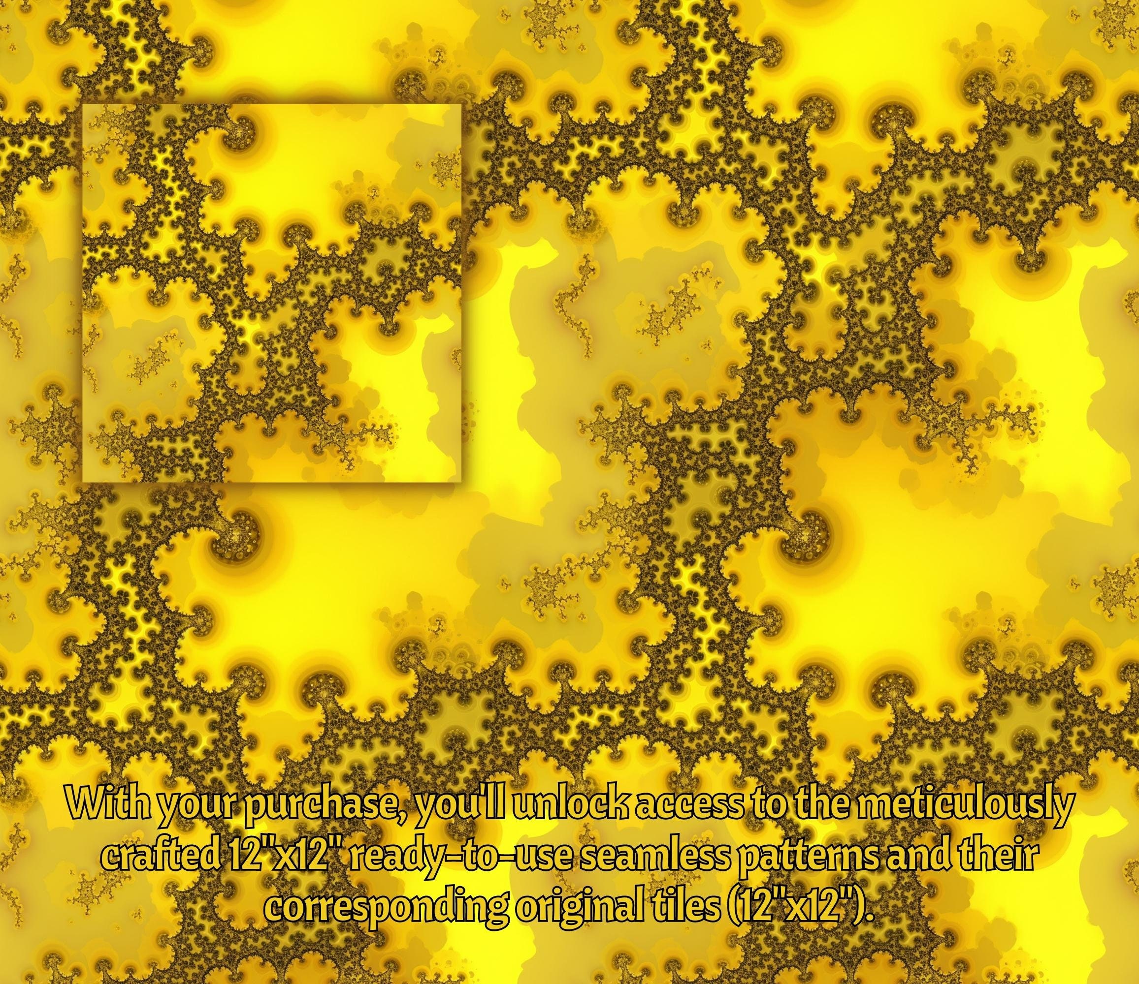 Yellow Fractals DIGITAL Papers Printable Fractal SEAMLESS Patterns ...