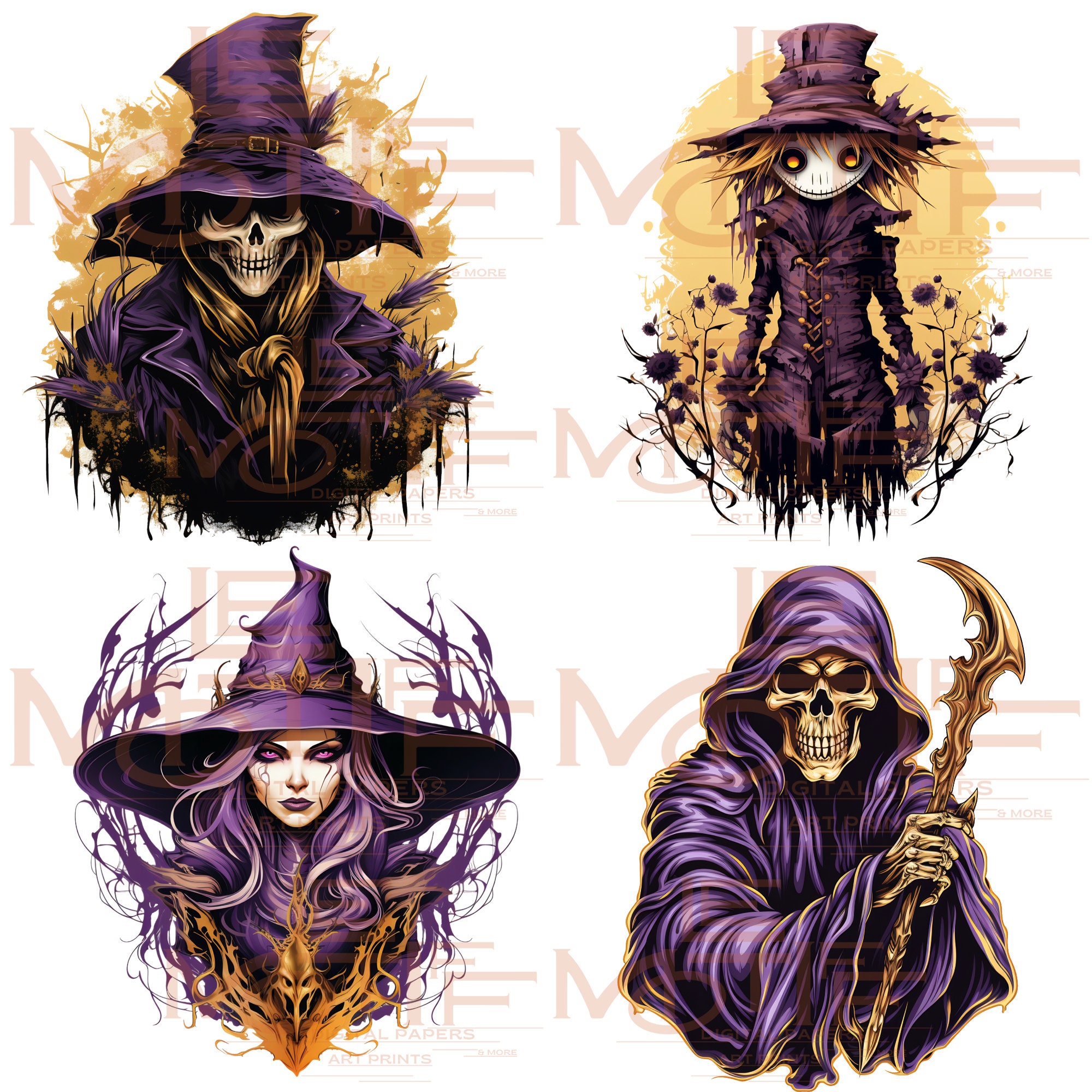 Gothic Monsters CLIPART Pack Purple Halloween Creatures PNG Bundle ...