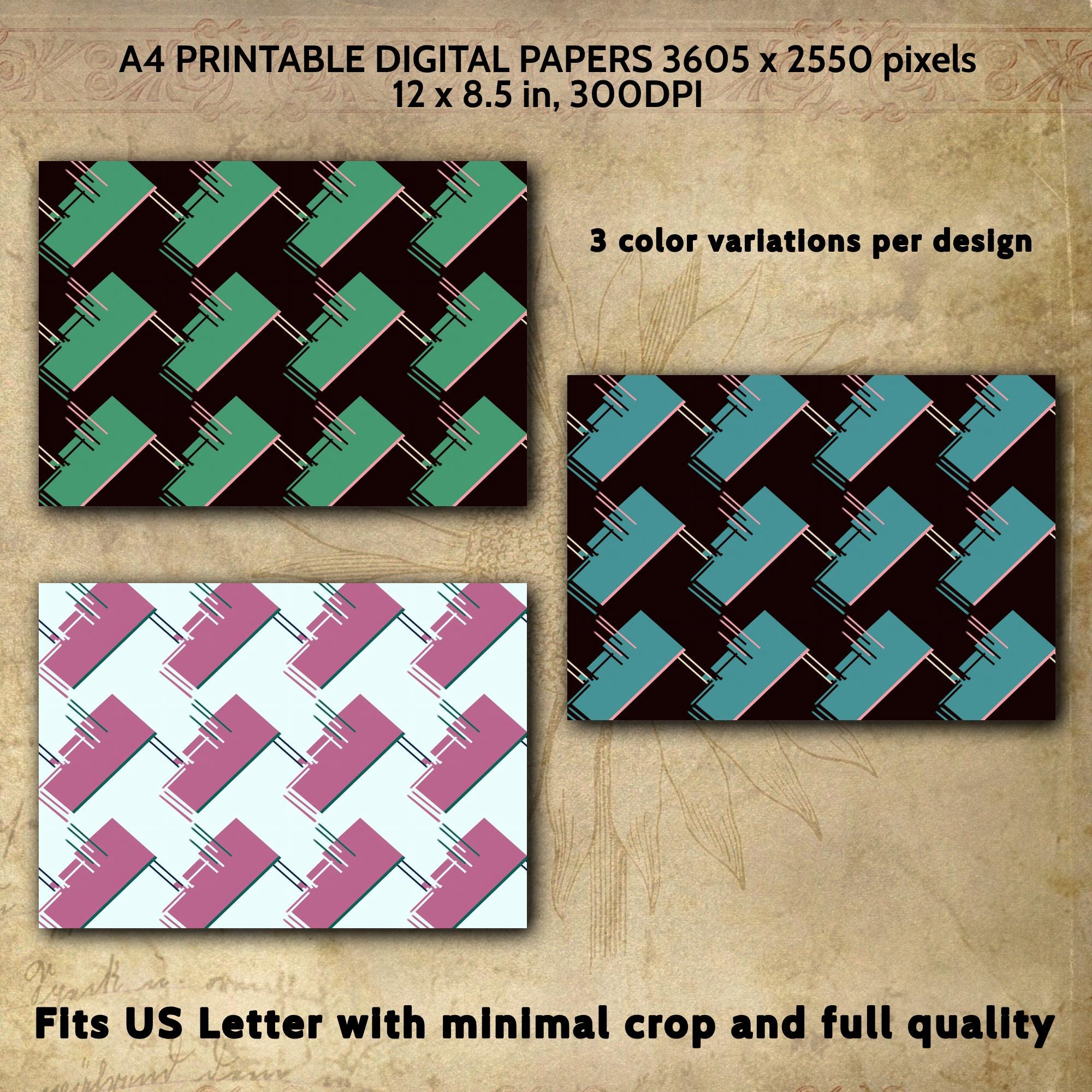 Retro Tech-art Digital Paper, Green Geometric Patterns (digital ...