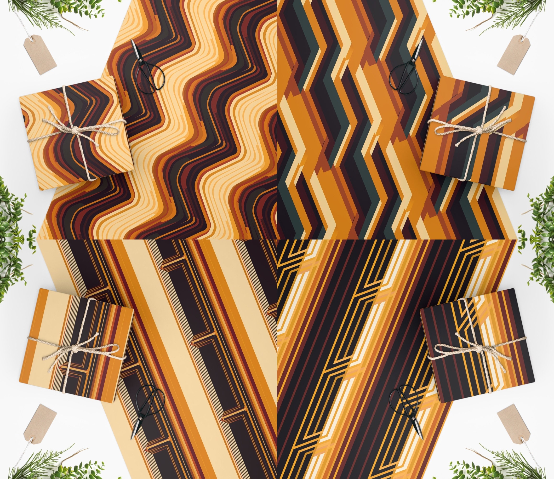 Retro Deco Striped Digital Papers Printable Zig Zag Wavy Mid Century ...