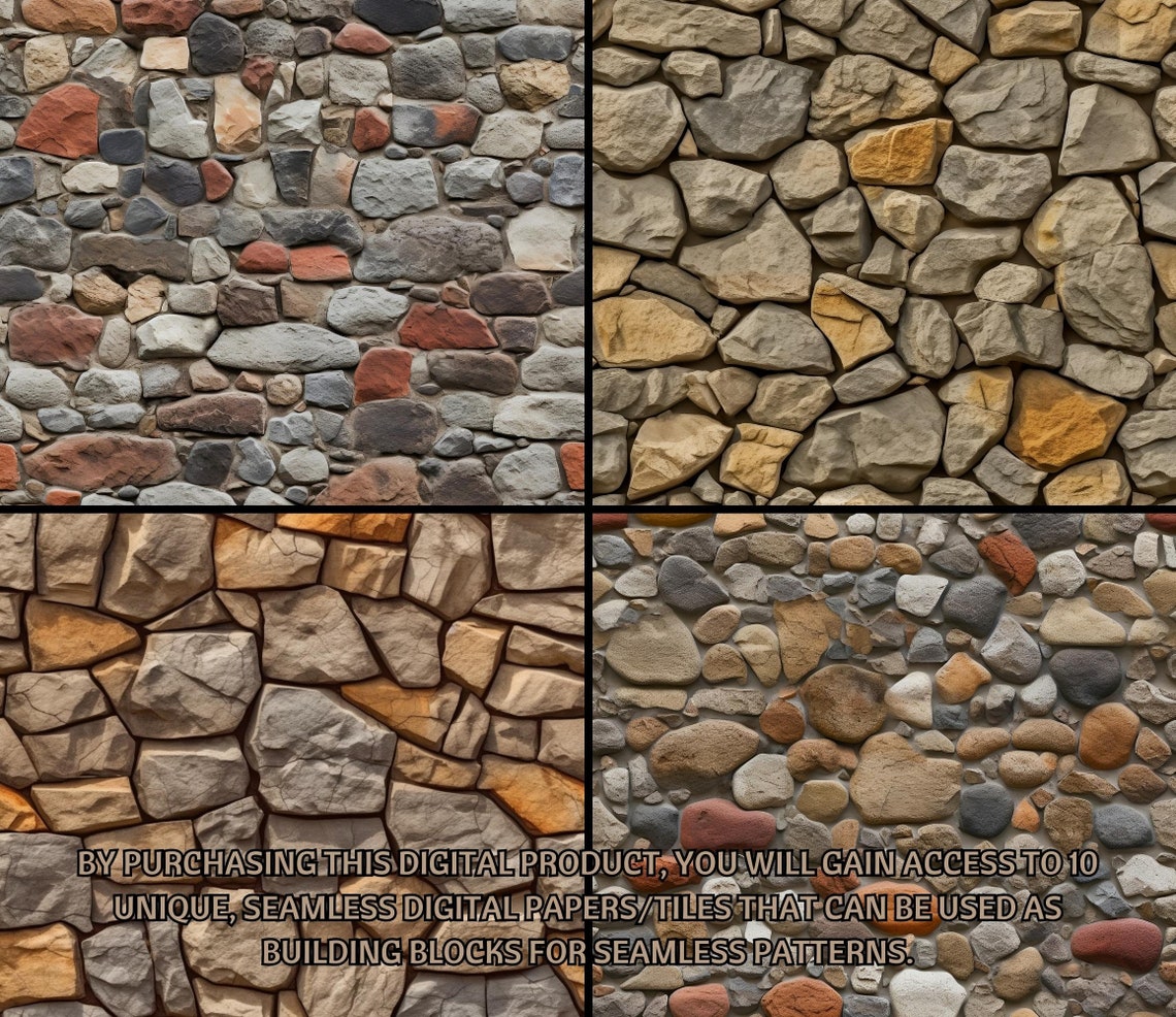 10 SEAMLESS Stone Wall Textures DIGITAL Papers JPG Printable Natural ...