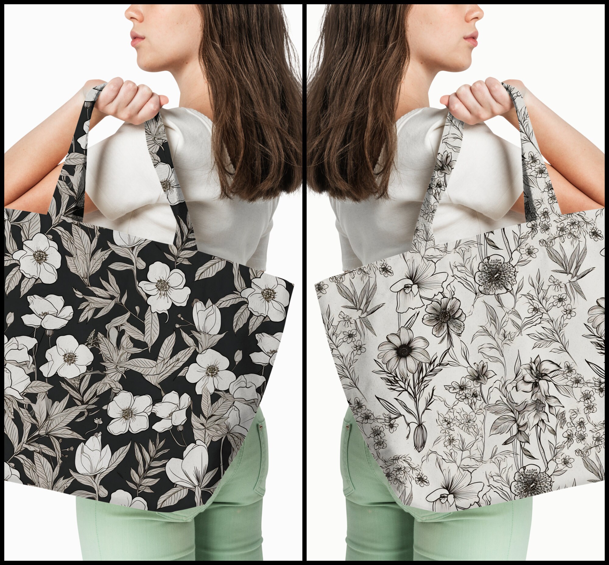 Black & White Floral DIGITAL Papers Printable Grayscale Flowers ...