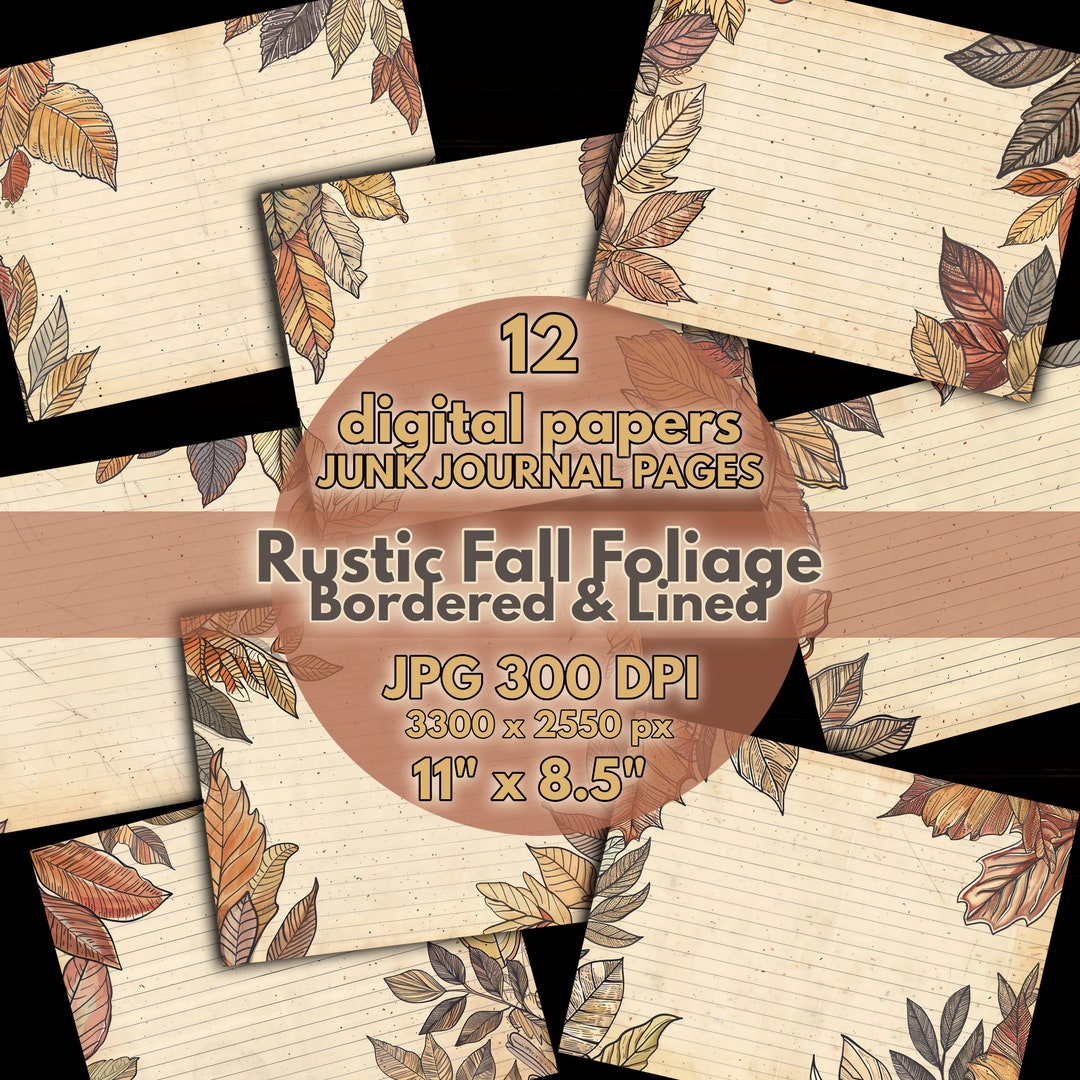 Rustic Fall Foliage Lined Journal Pages, Autumn Leaves Shabby Junk ...