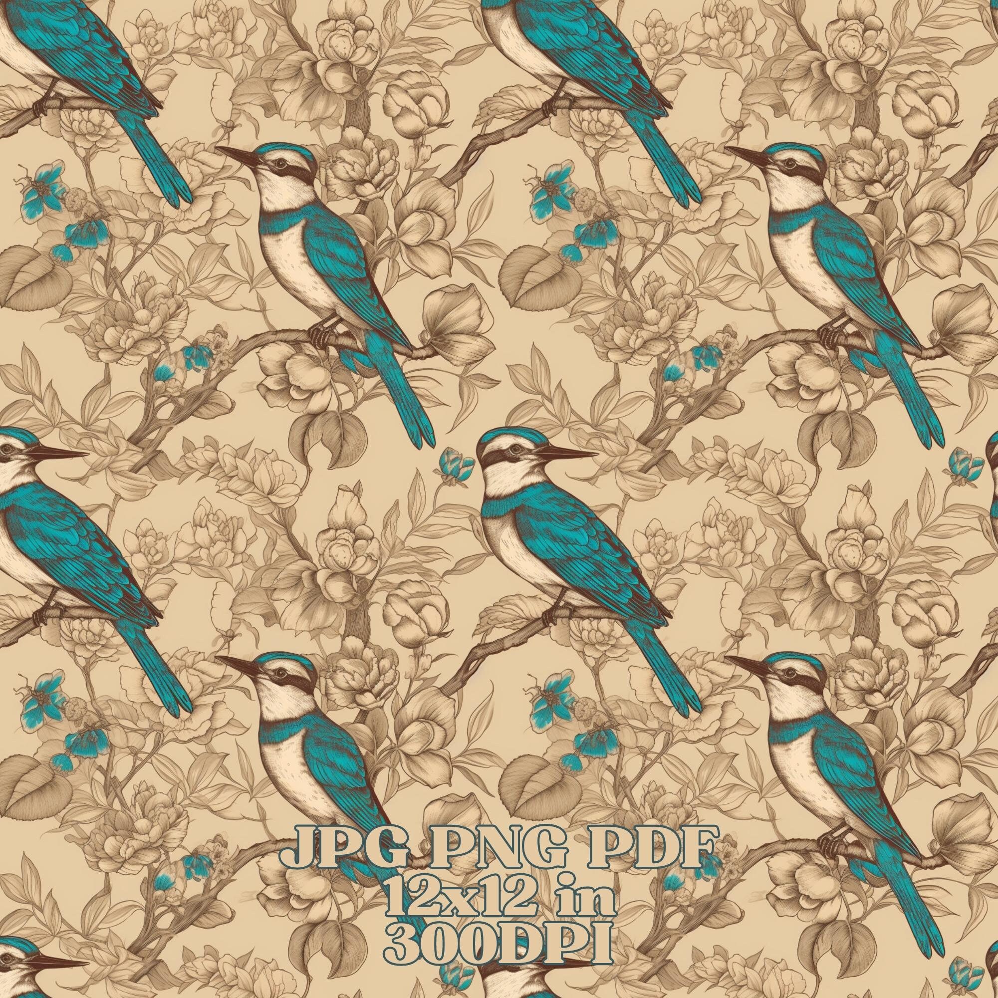 Kingfisher Birds SEAMLESS Patterns Printable Vintage Green Blue Birds ...