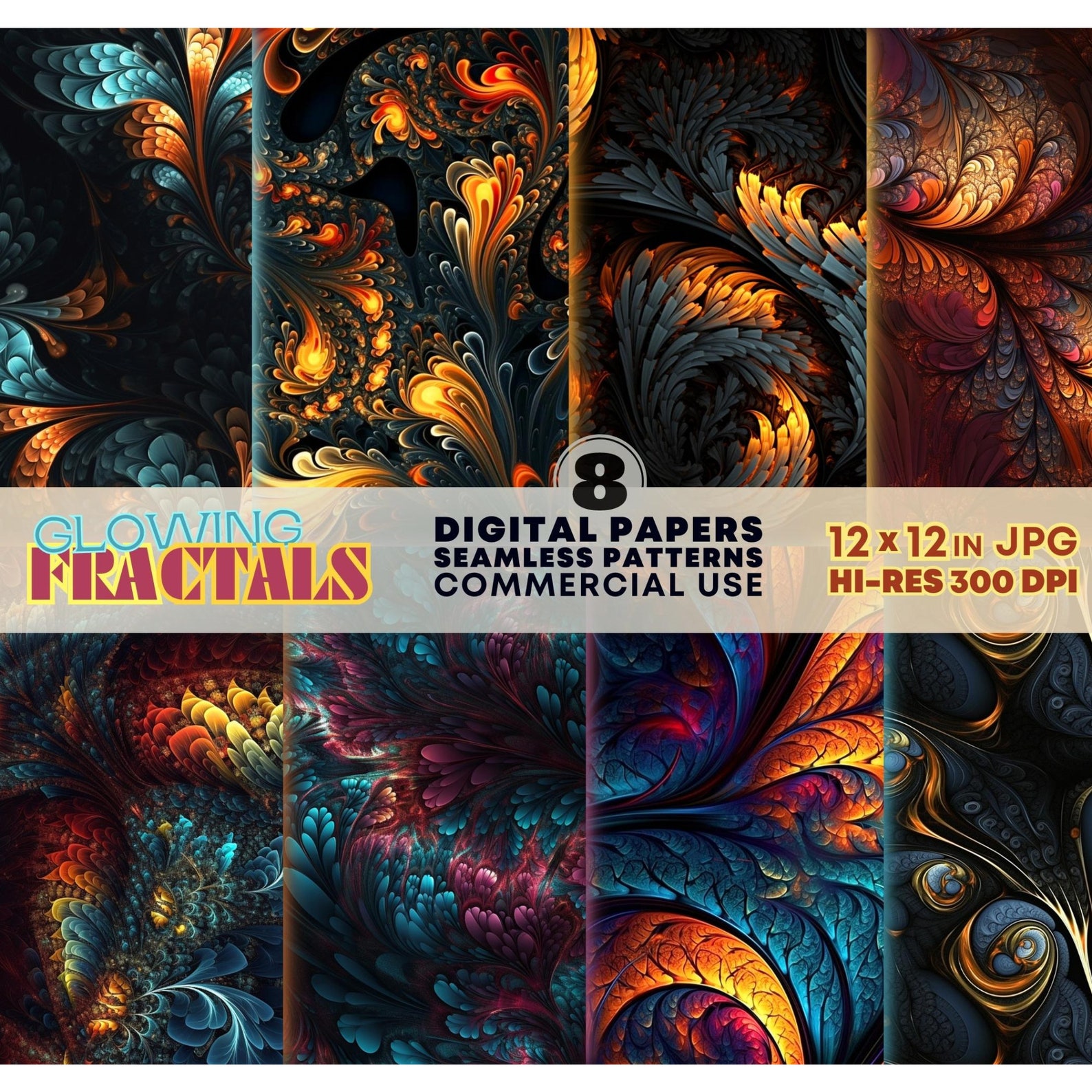 Fractals SEAMLESS Patterns Mystical Geometry DIGITAL Papers Fractal ...