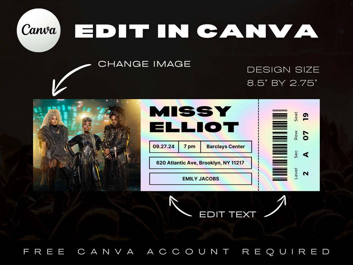 Holographic Editable Concert Ticket Template, Custom Concert Ticket ...
