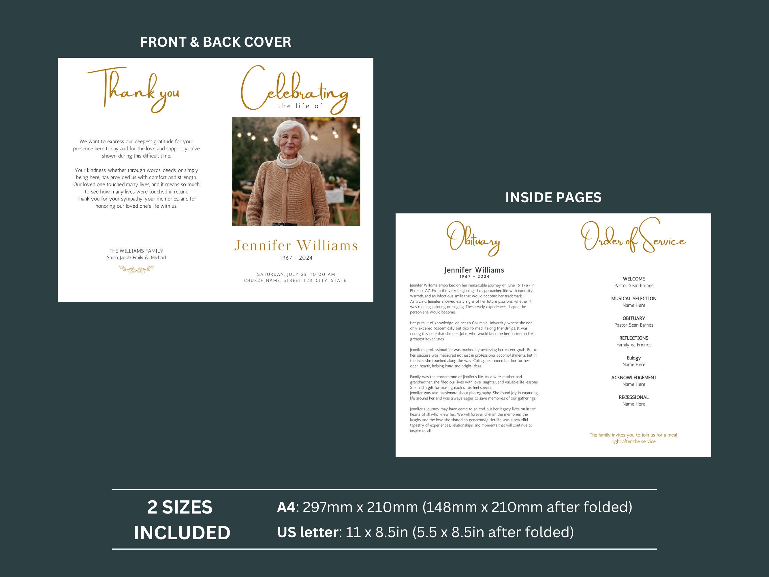 Funeral Program Canva Template, Minimalist Obituary Template, Funeral ...