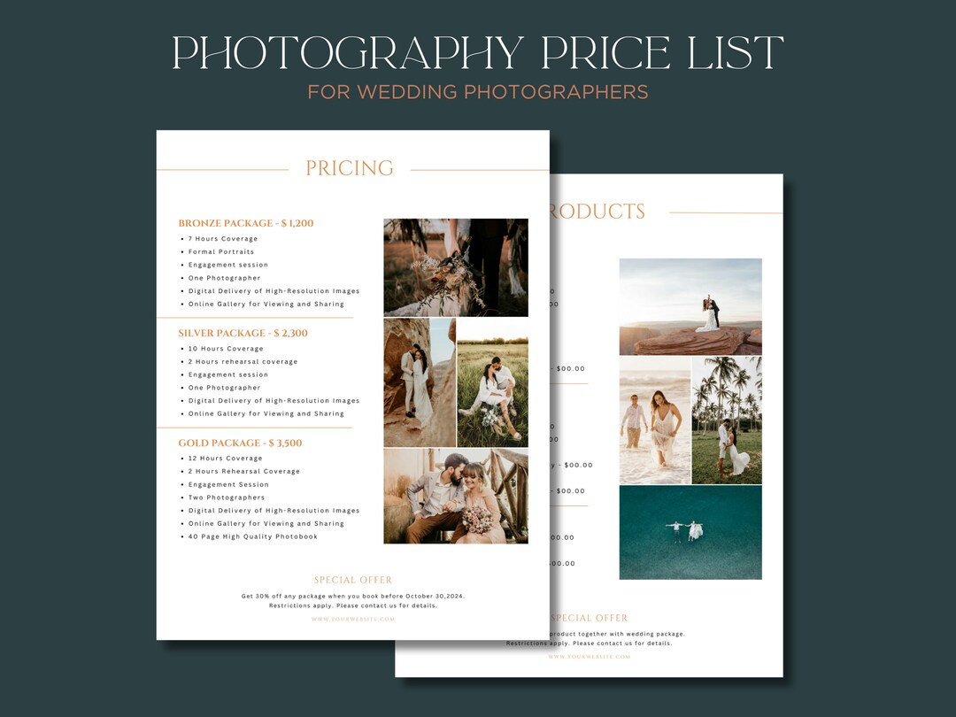 Photography Price List Template - Professional Pricing Template for ...