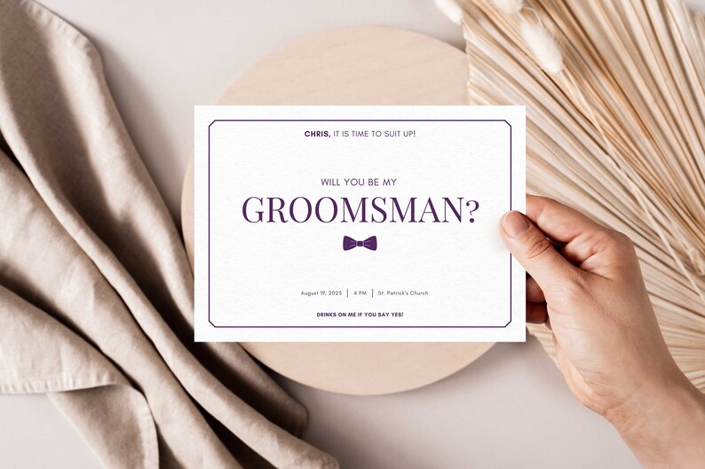 Groomsmen Proposal Card Template, Canva Best Man Proposal, Editable ...