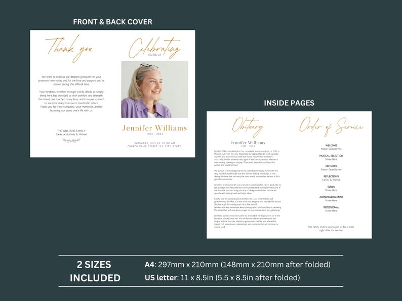 Editable Funeral Program Template, Minimalist Obituary Template ...