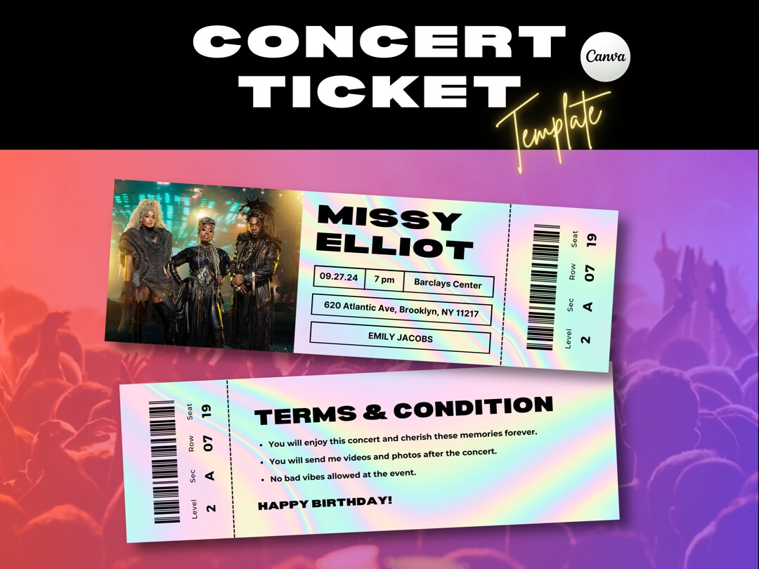 Holographic Editable Concert Ticket Template, Custom Concert Ticket ...