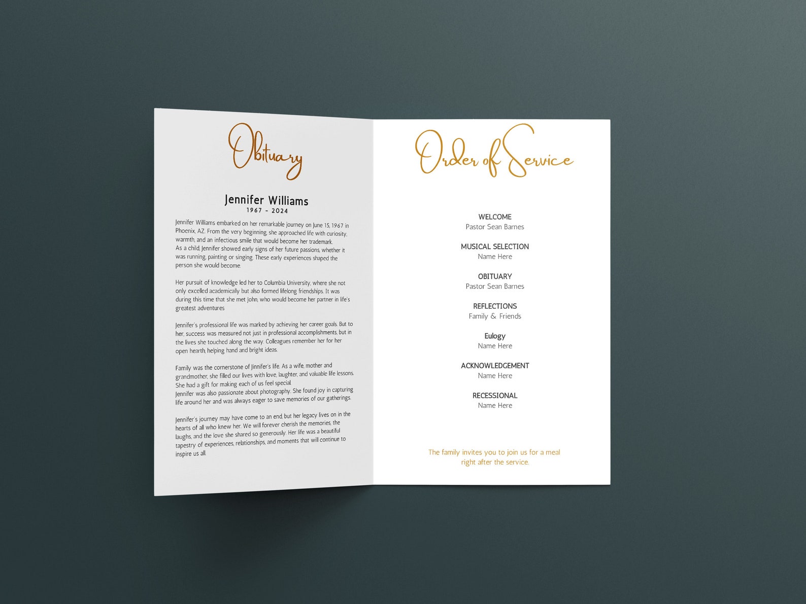 Funeral Program Canva Template, Minimalist Obituary Template, Funeral ...