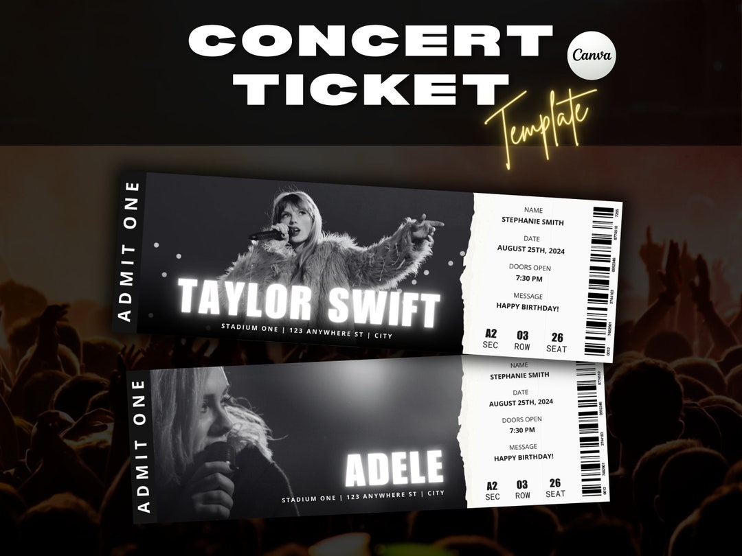 Editable Concert Ticket Template, Custom Concert Ticket Gift, Printable ...