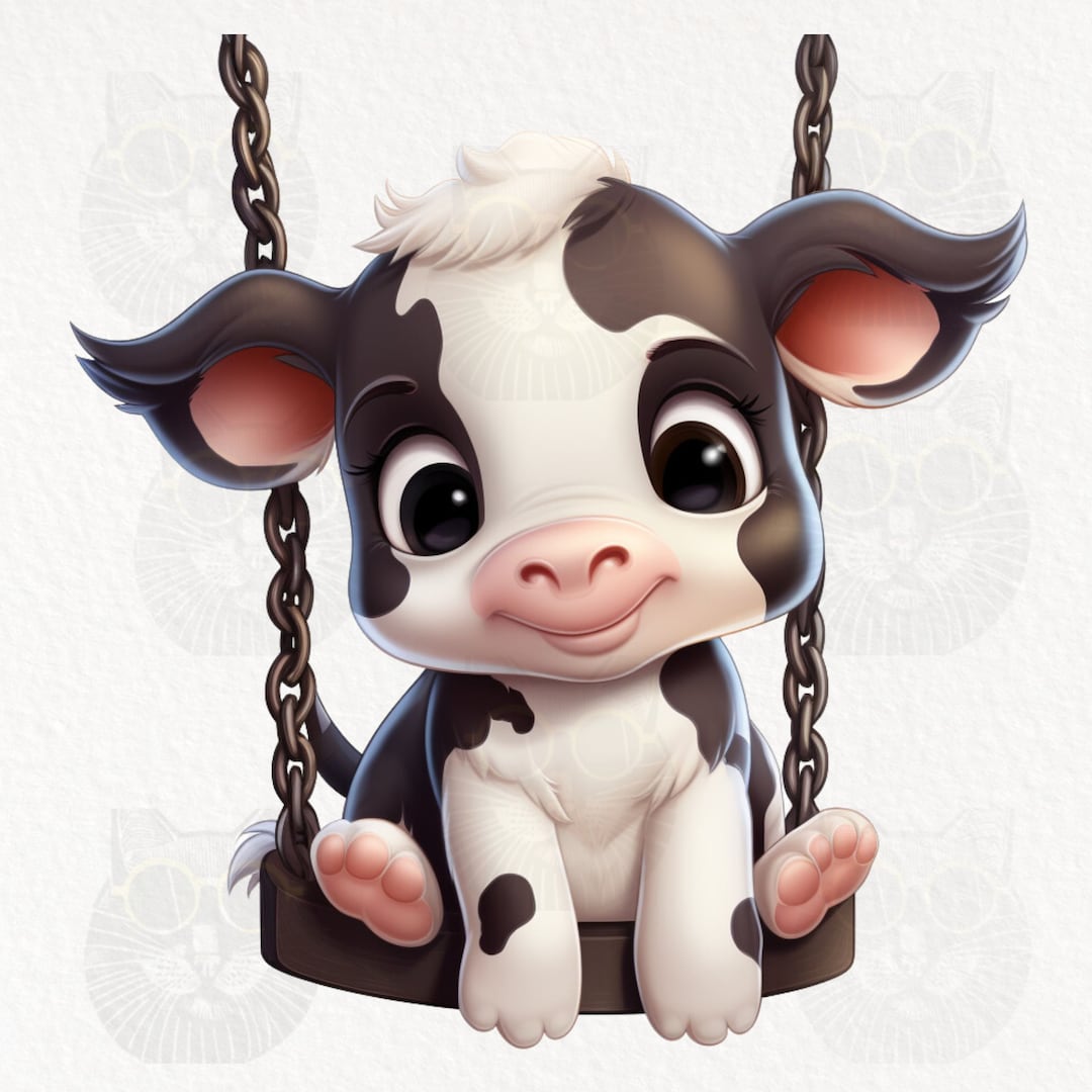 Cute Cow on Swing PNG, Cartoon Cow Png, Cute Cow Png, Sublimation File ...